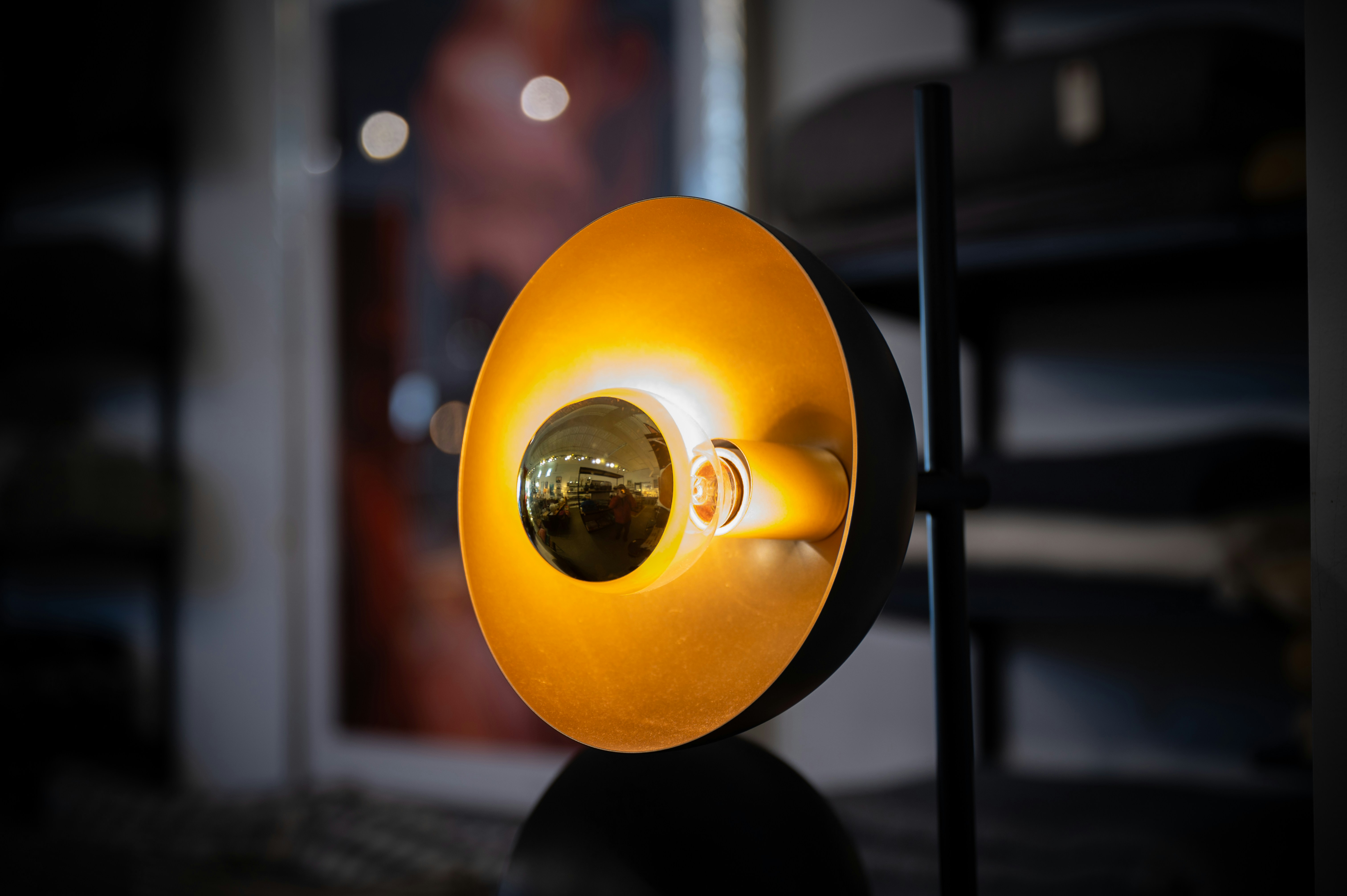 Golden Studio Lamp: A Centered Glow in a Quiet Workshop