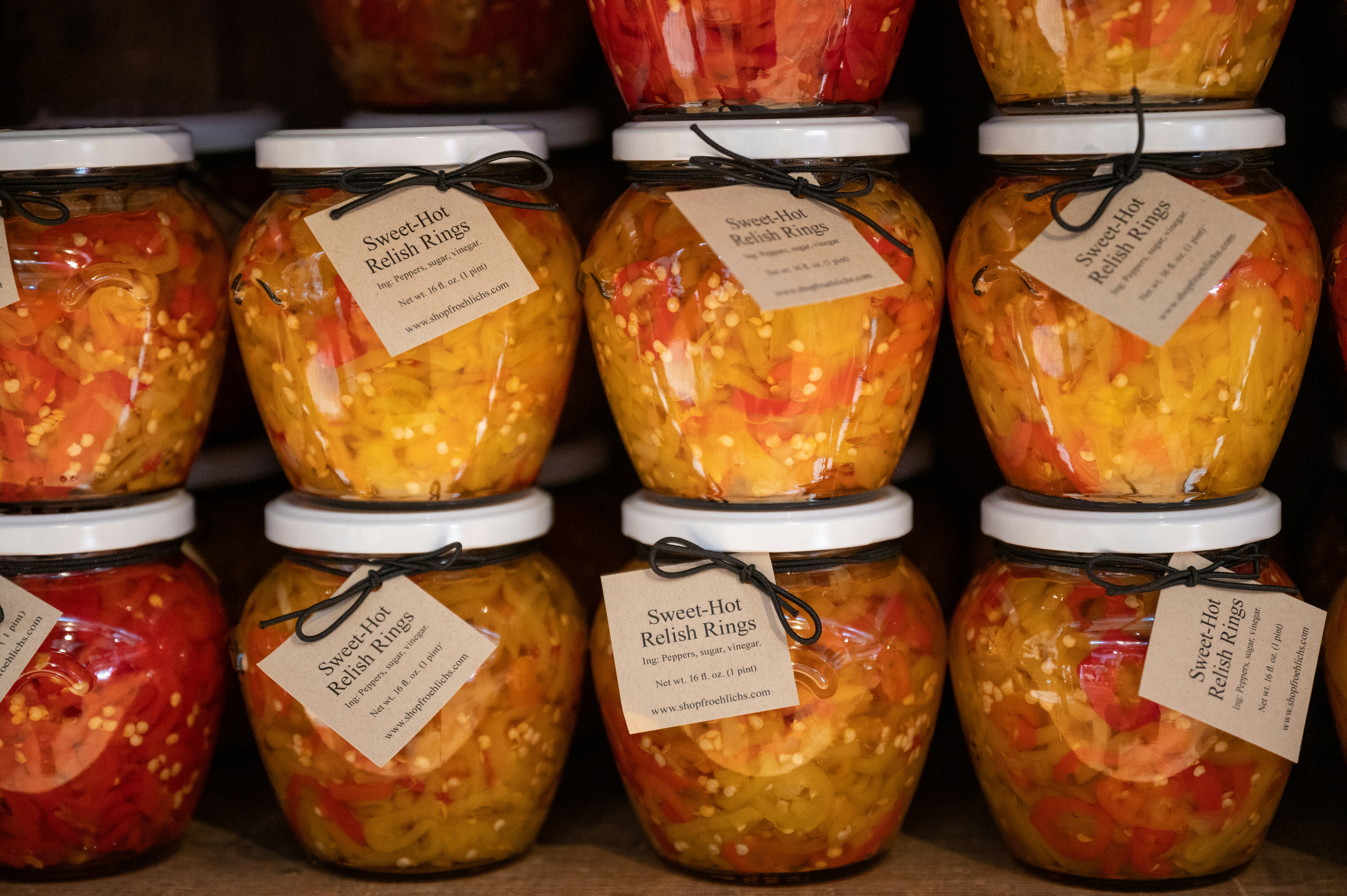 Jars of pickled vegetables with labels on them photo – Free Usa Image ...