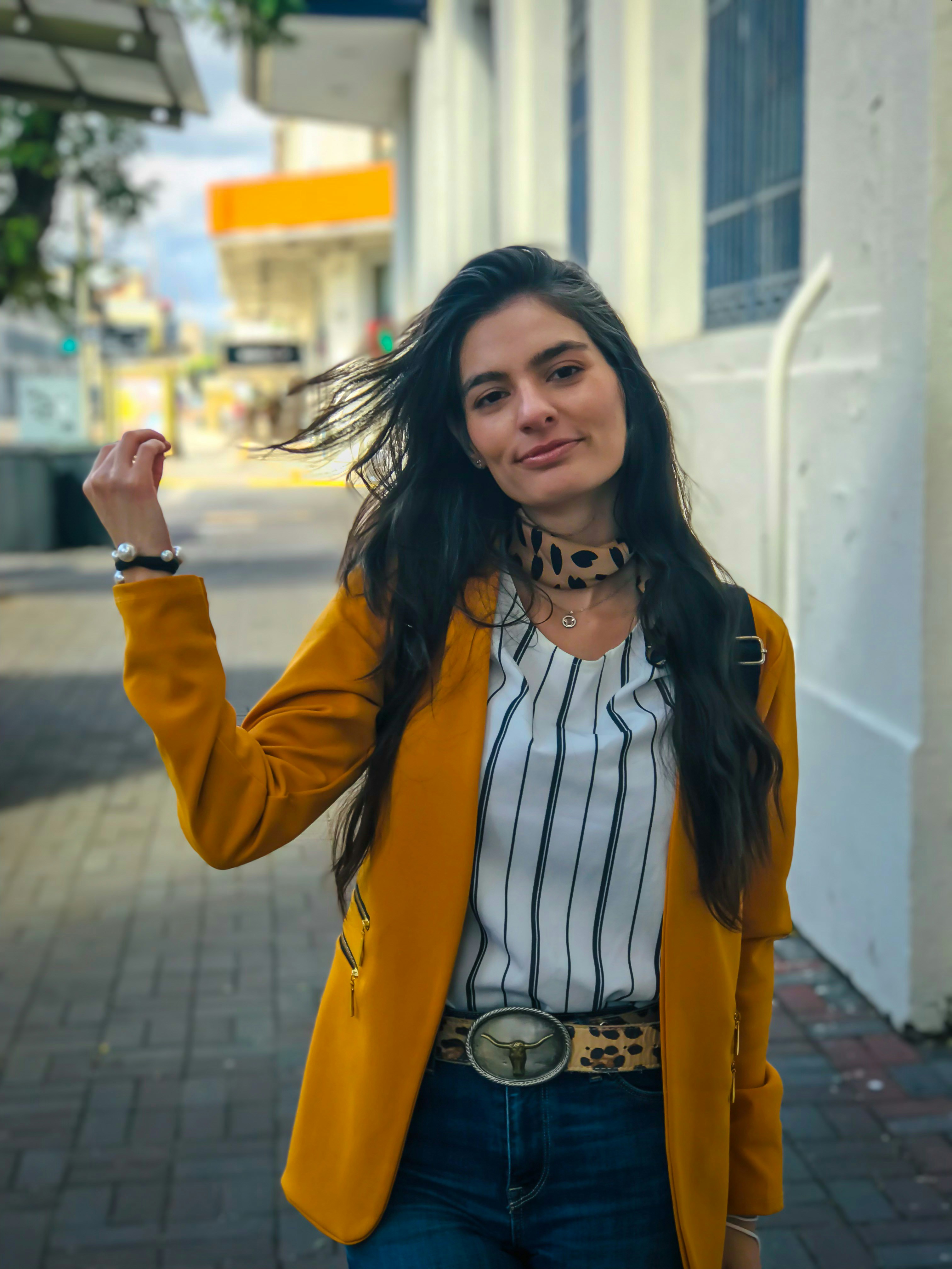 Mustard Blazer and City Breeze: A Candid Street Portrait