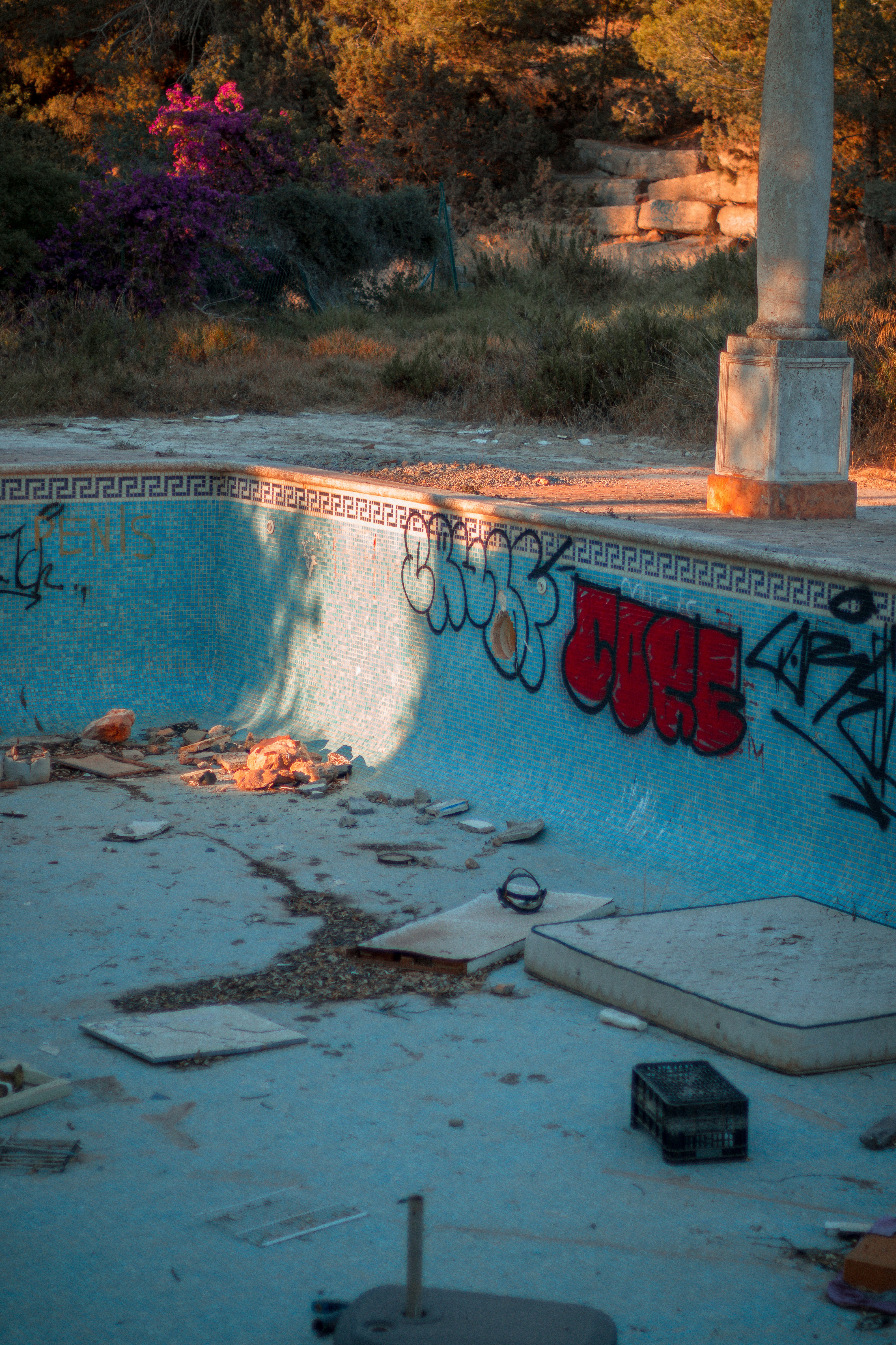A swimming pool with graffiti on the walls photo – Free Building Image ...