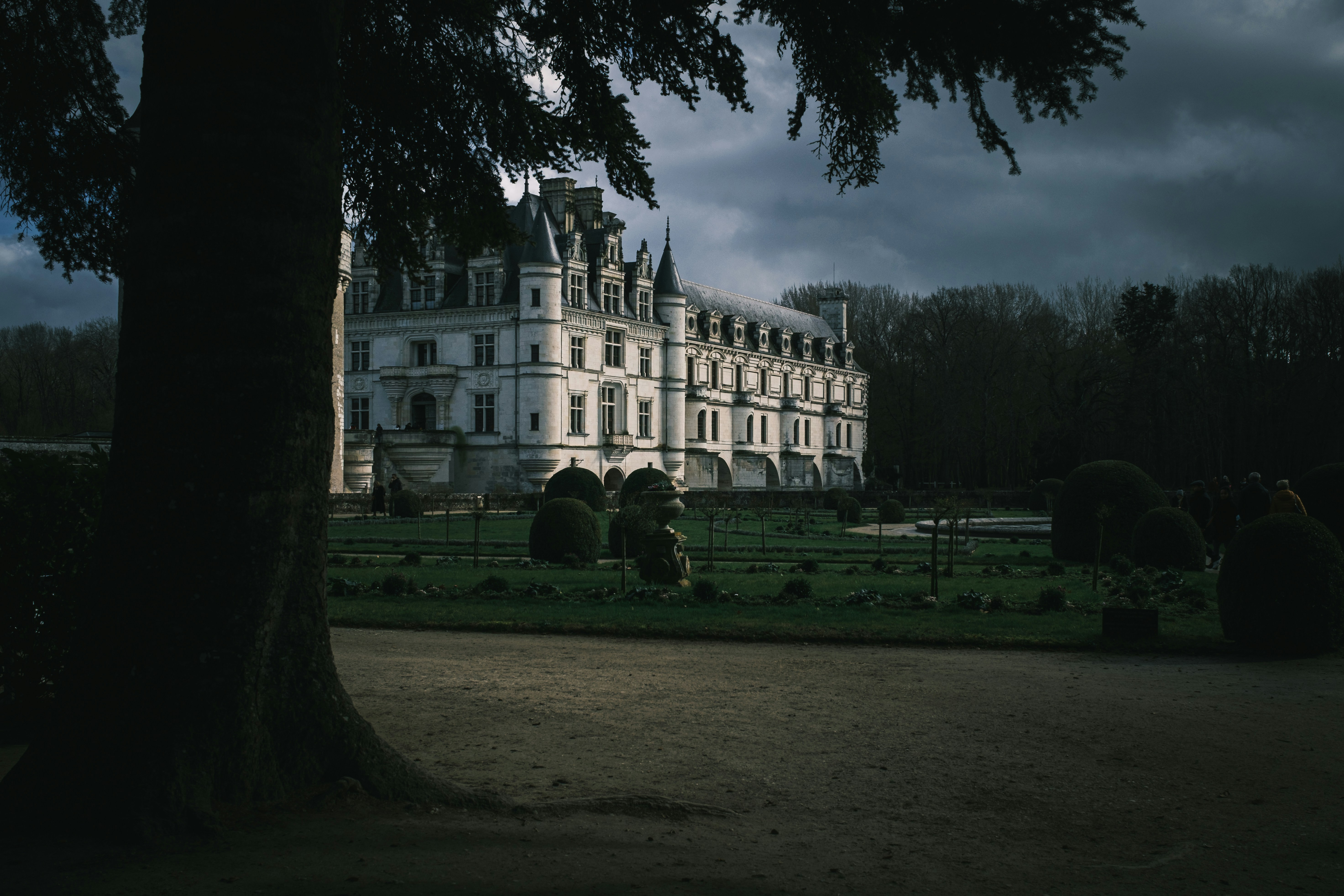 Midnight Chateau: Moonlit Gardens Embrace a Silent Fortress