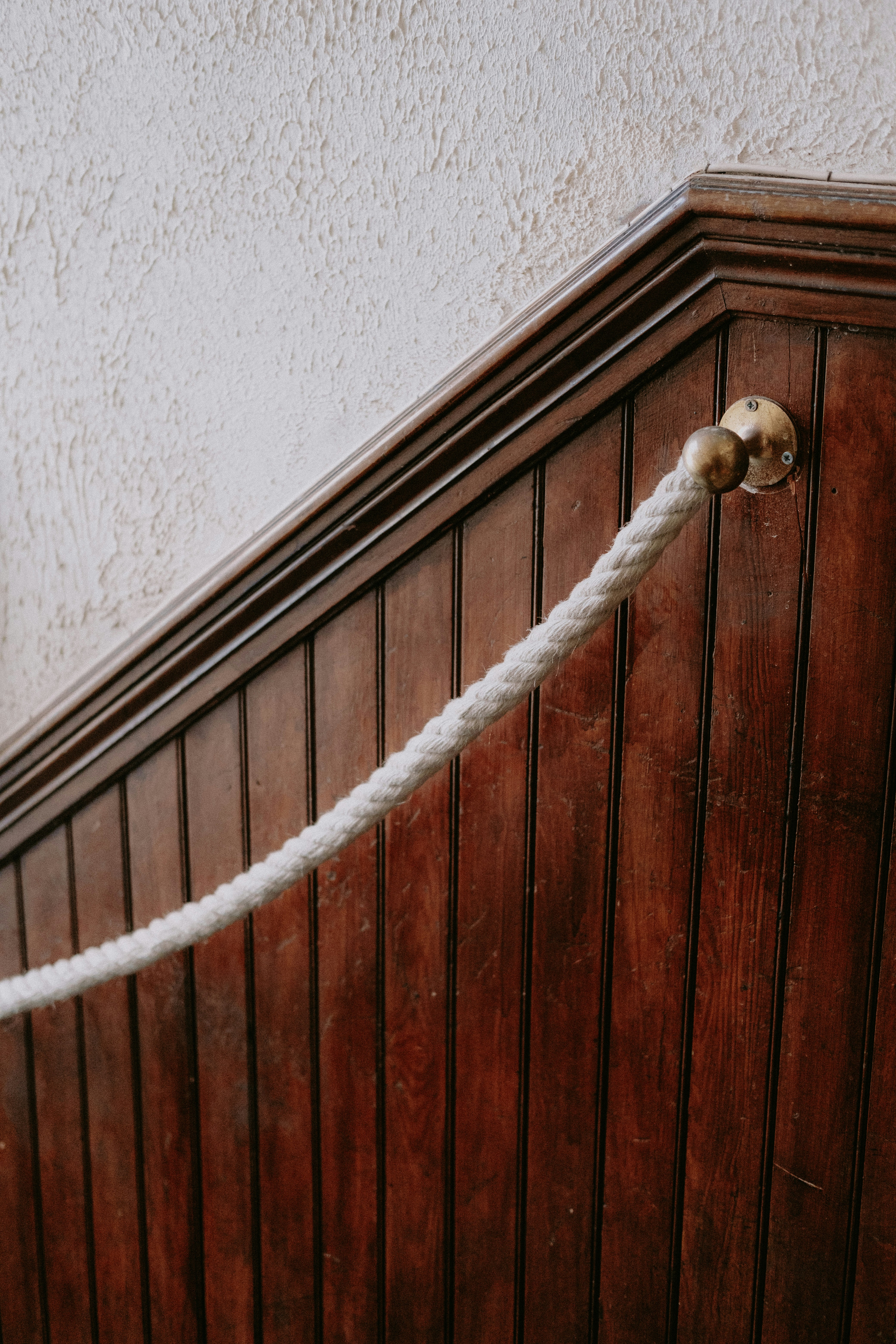 Brass Anchor and White Rope: Geometry on Warm Wood Panels