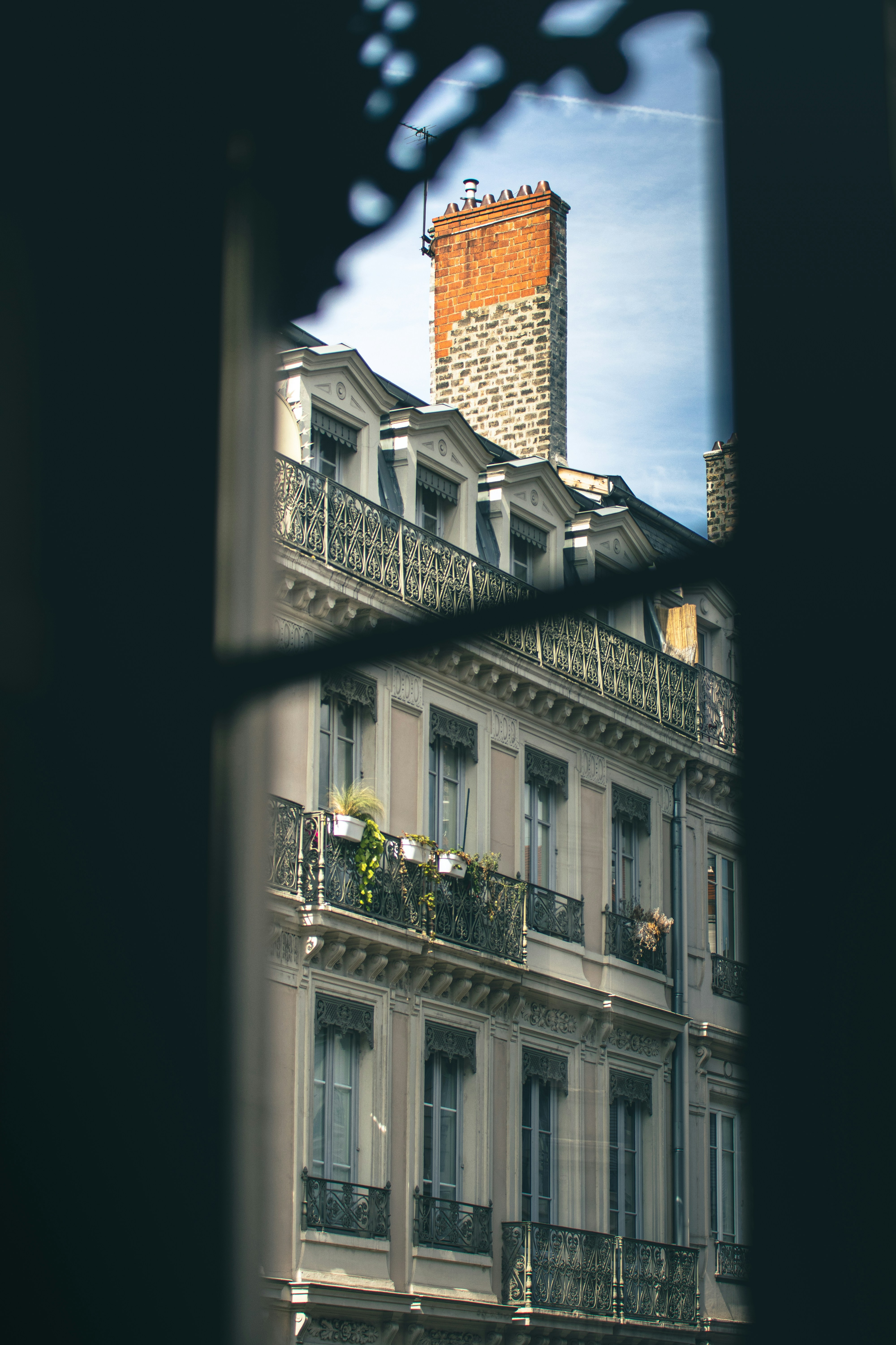 a view of a building through a window