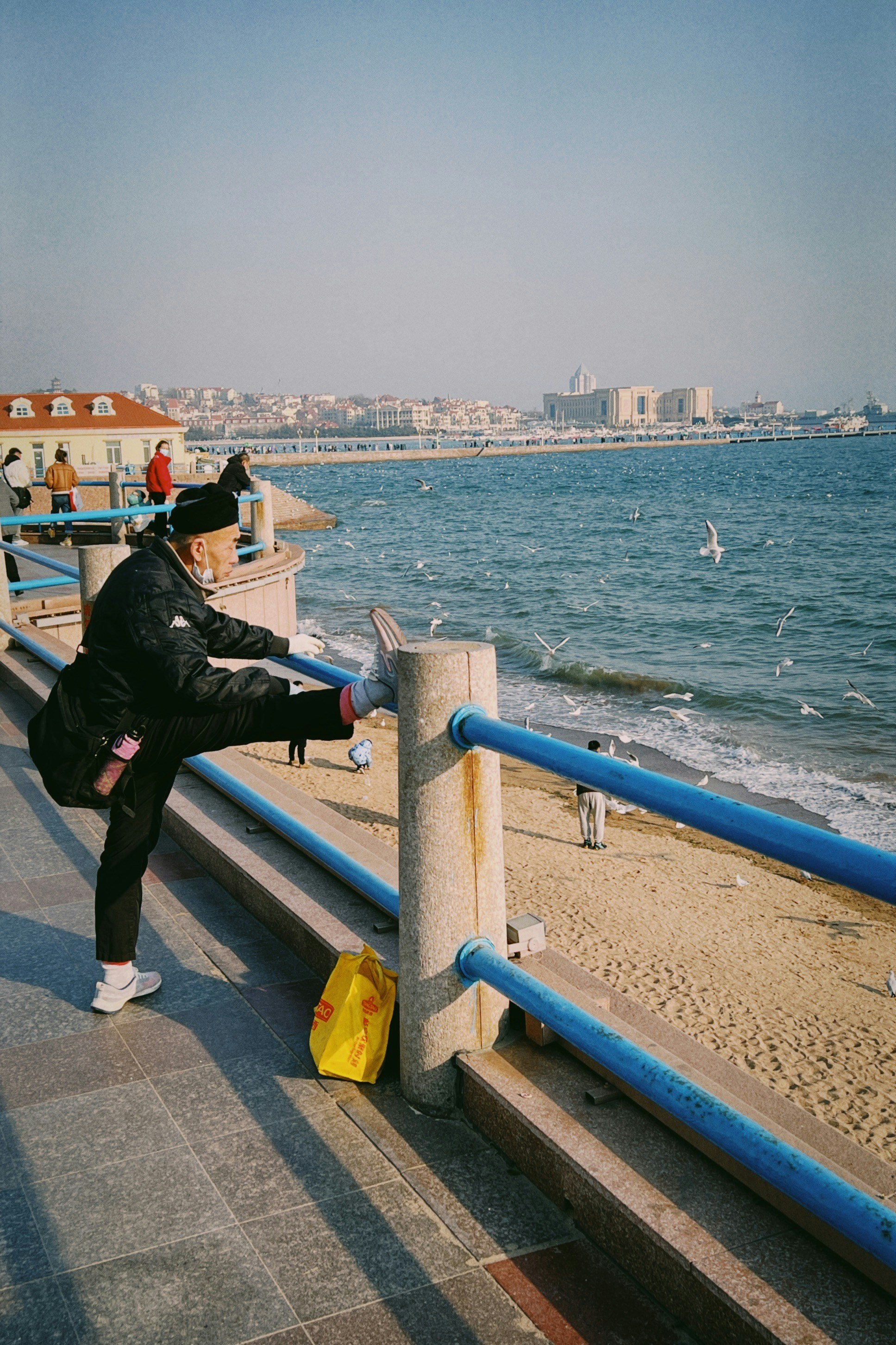 A person leaning on a rail on a beach photo – Free Handrail Image on ...
