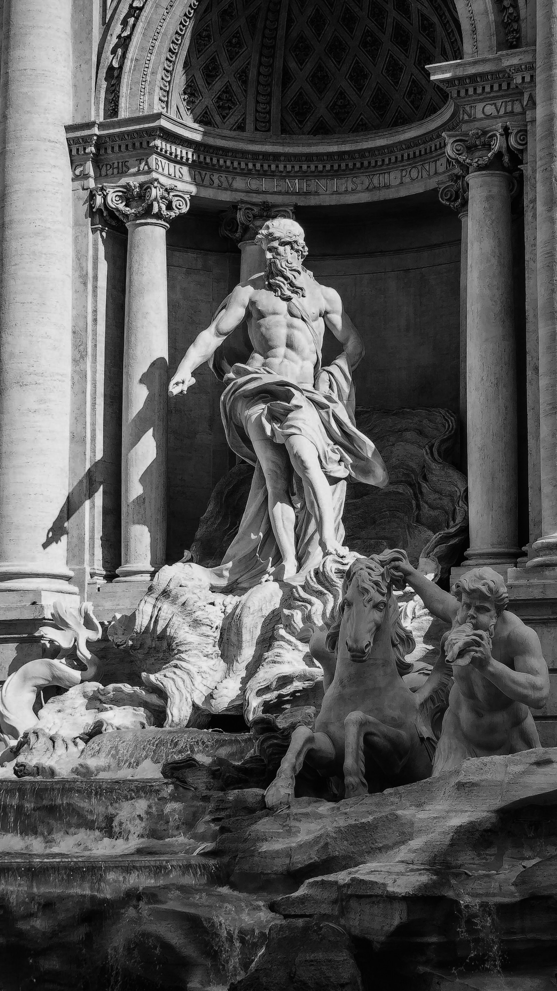A black and white photo of a fountain with statues photo – Free Grey ...