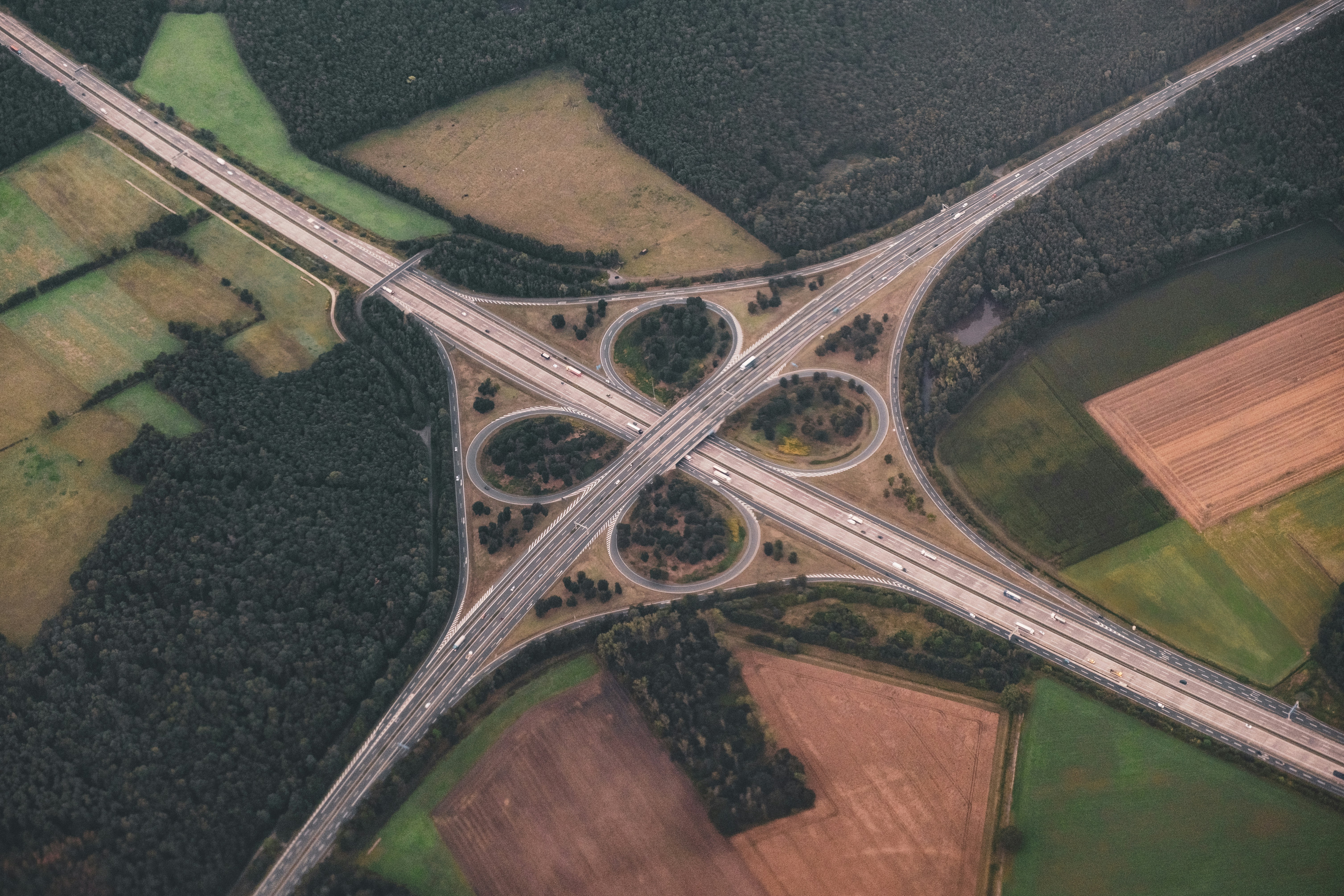 An aerial view of a highway intersection in the country photo – Free ...