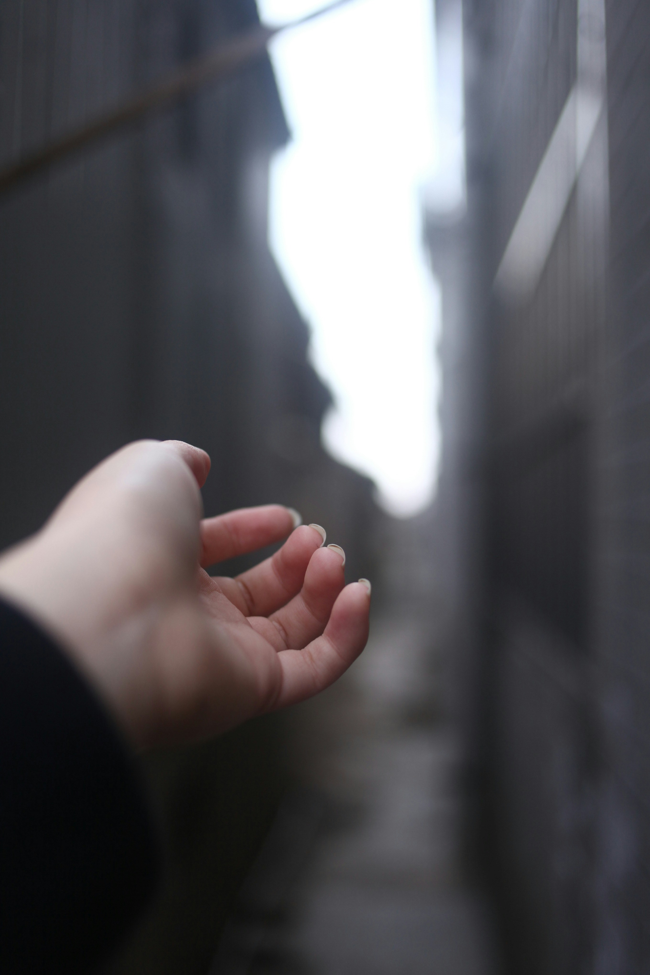 A person holding their hand out in front of a building photo – Free ...