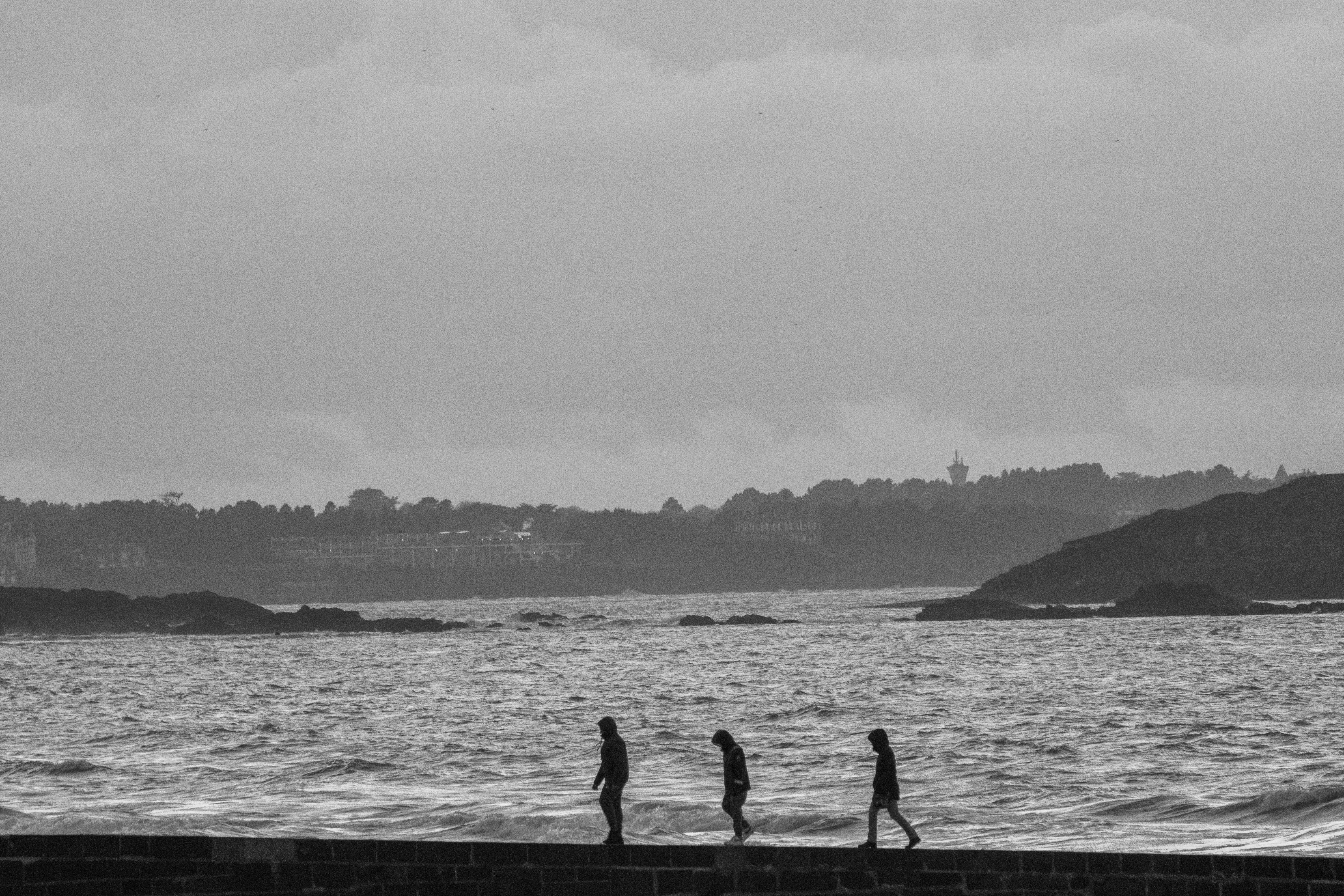 A group of people walking along a beach next to the ocean photo – Free ...