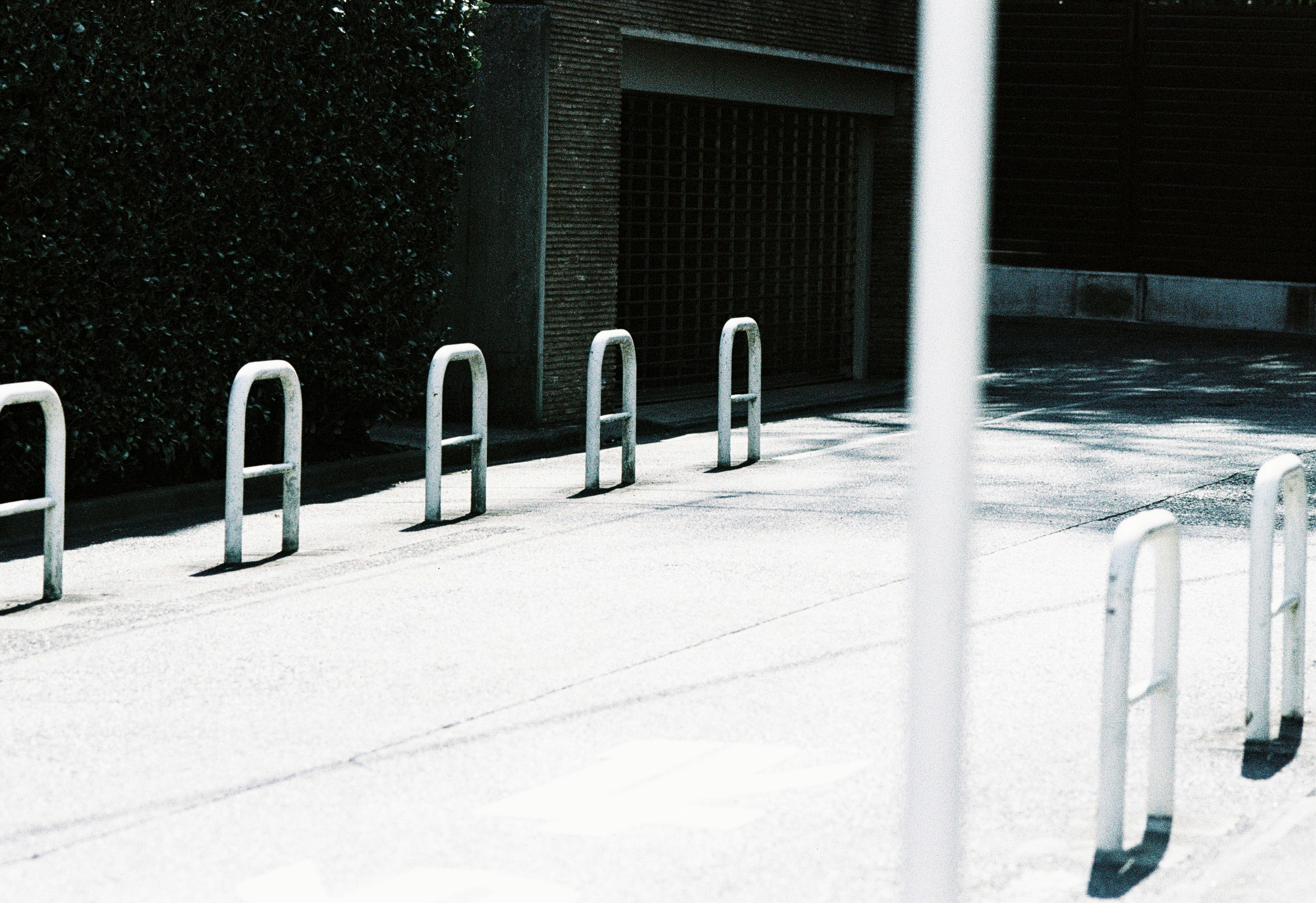 A row of metal bars on the side of a road photo – Free Film photography ...