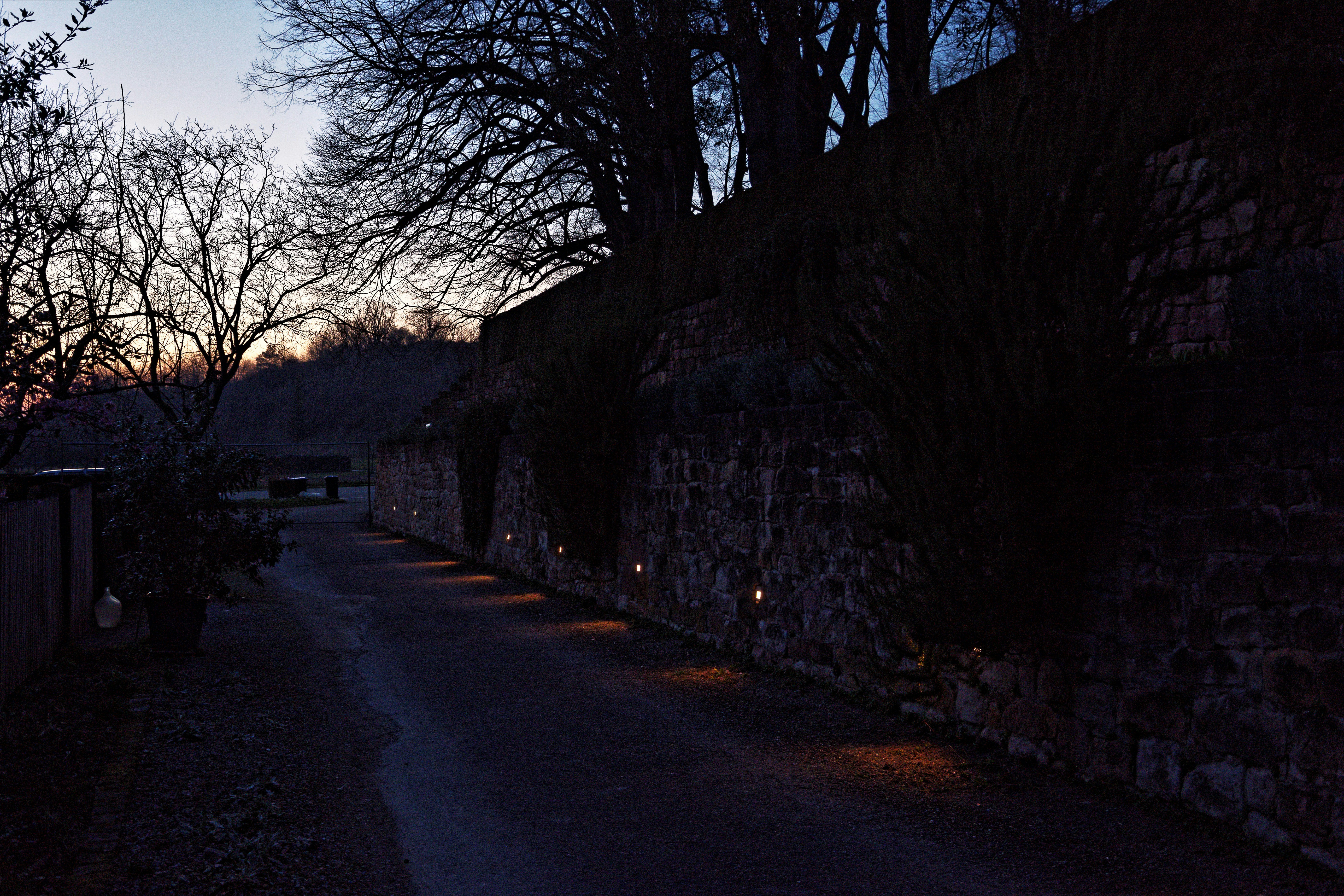 Dusk Lanterns Along a Quiet Stone Alley