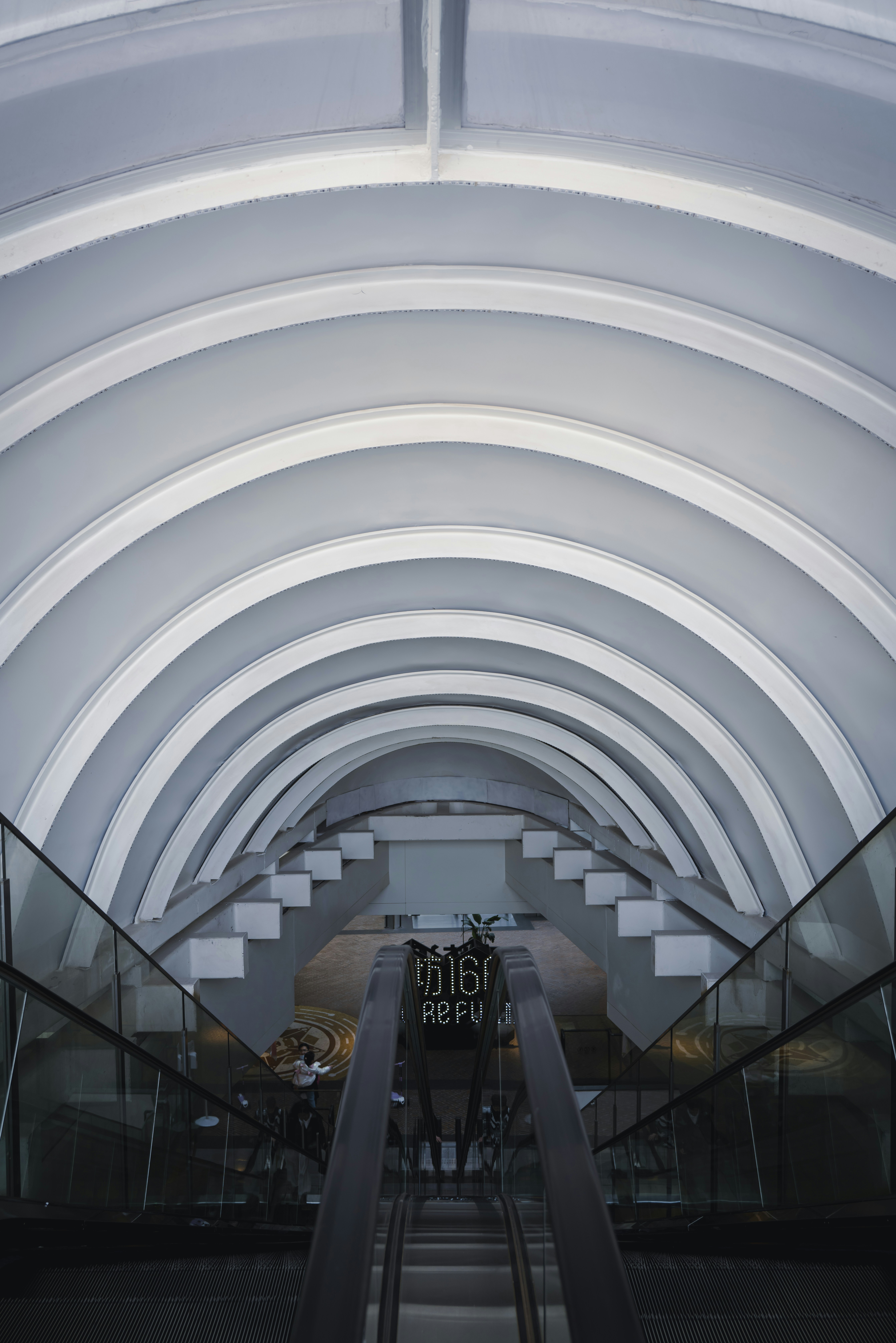 Descend into the Halo: A Corridor of Receding White Arches