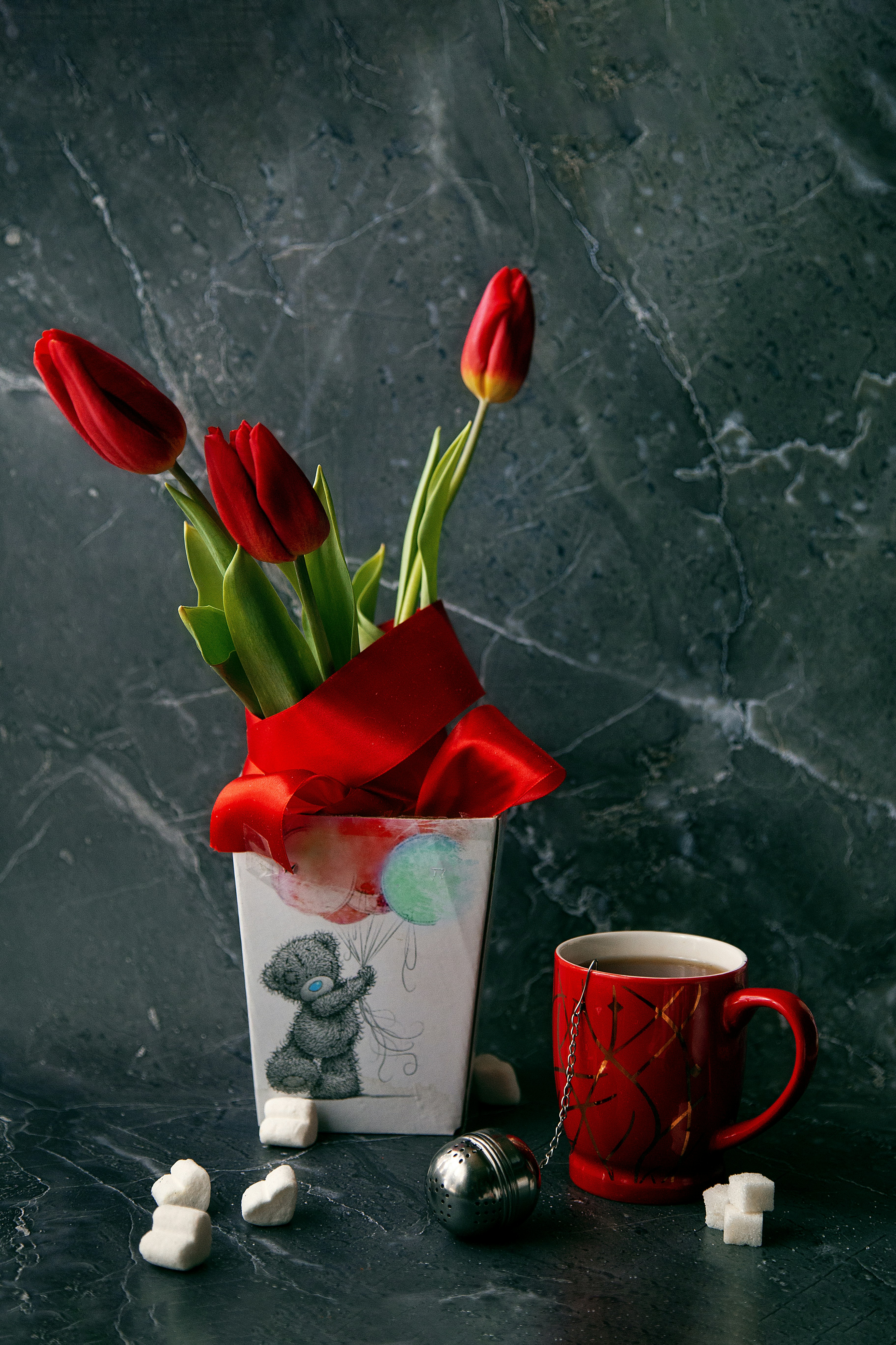 Red Tulips in a Gift of Cheer
