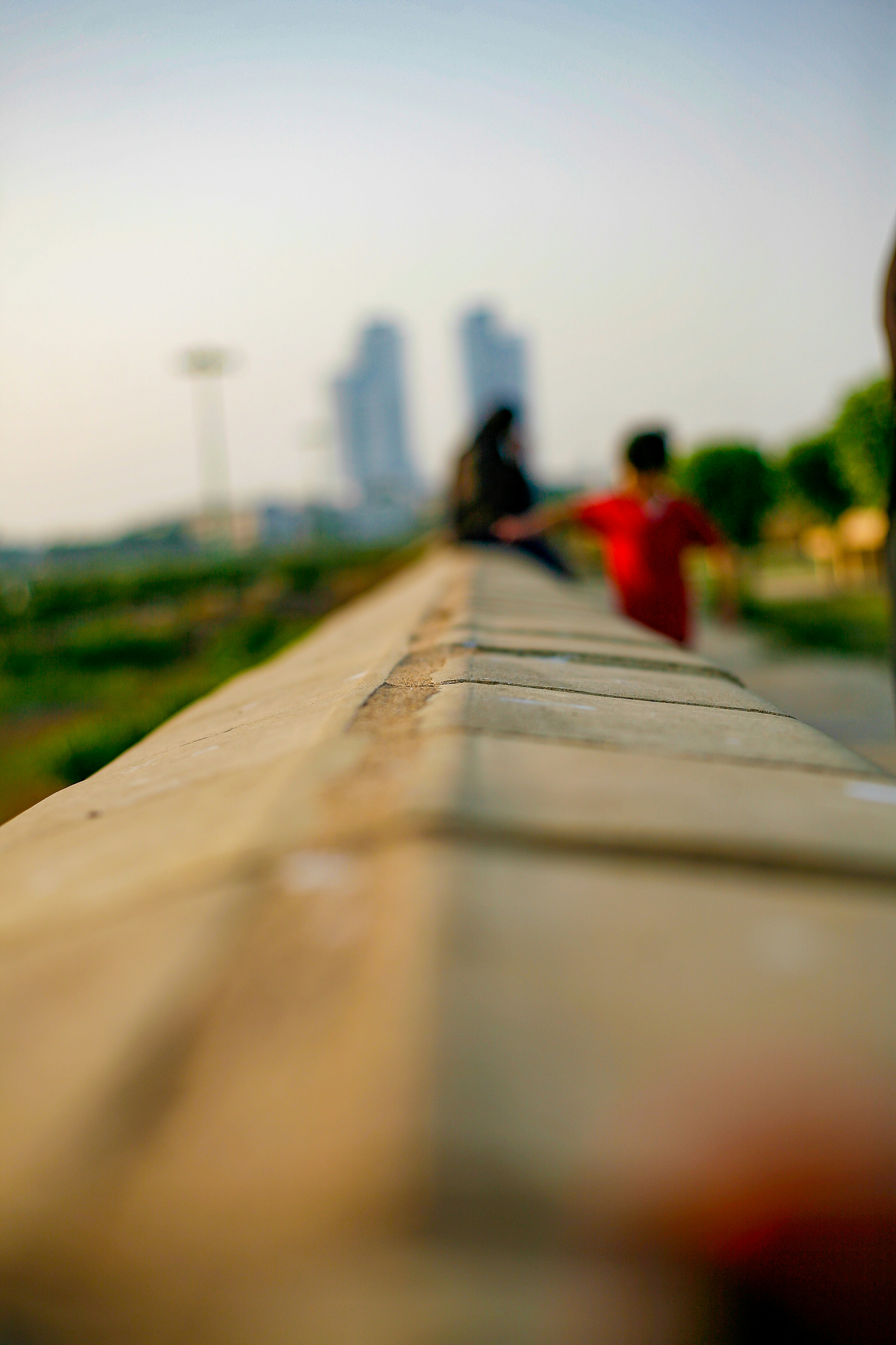Edge of Focus: A Sunlit Path and Blurred Cityscape