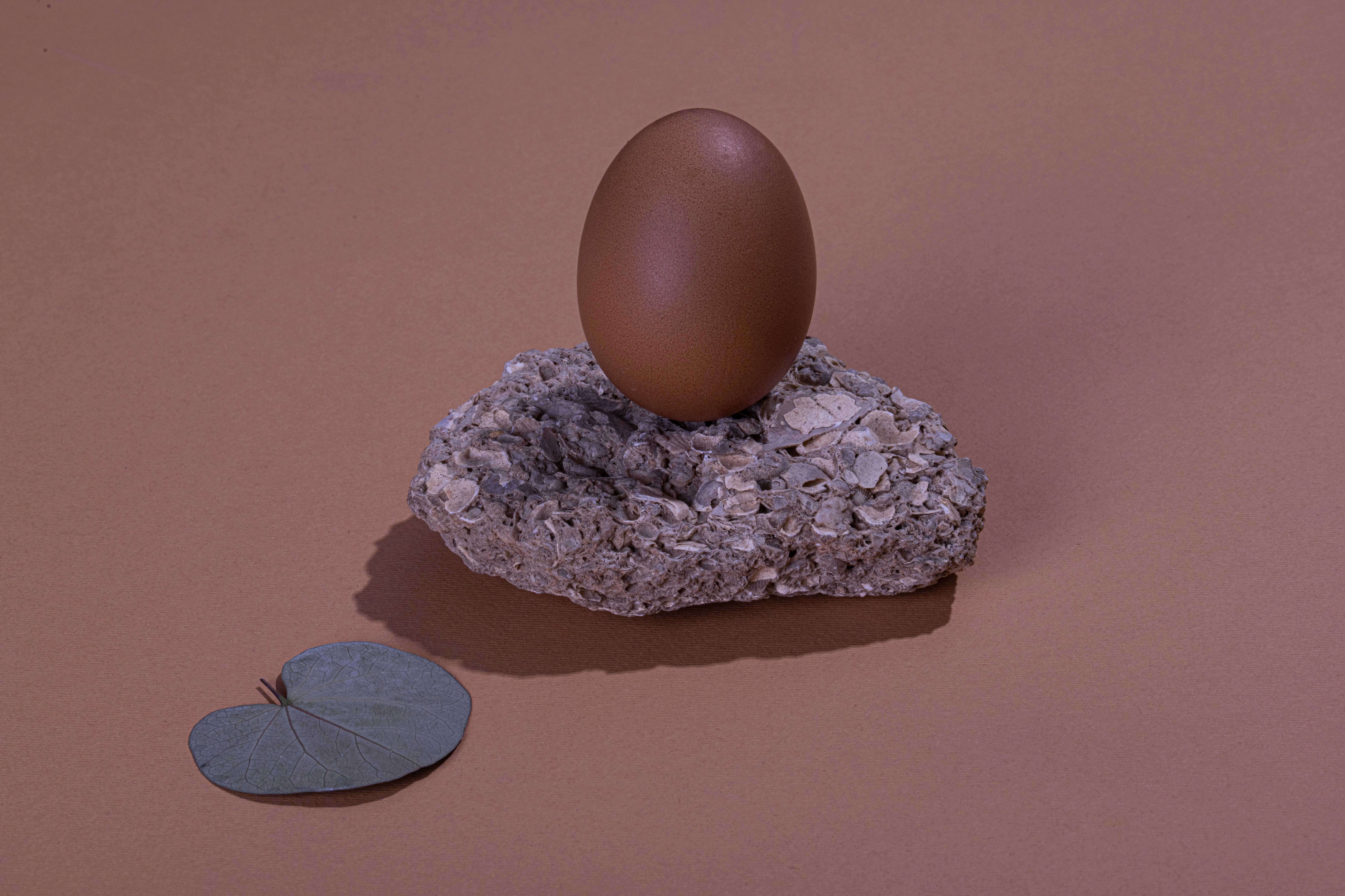 Egg on a rocky pedestal: a still life of balance and texture