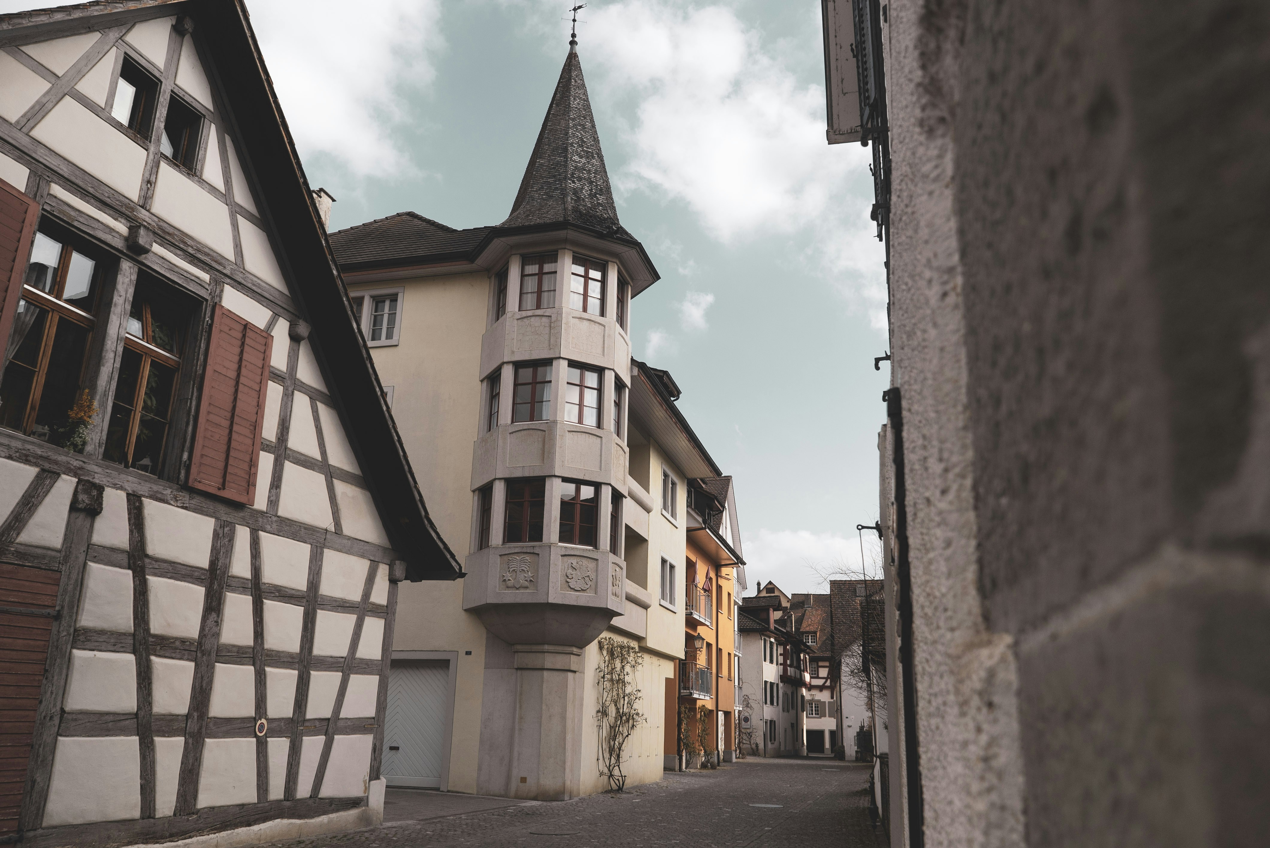 Half-Timbered Street to a Corner Turret
