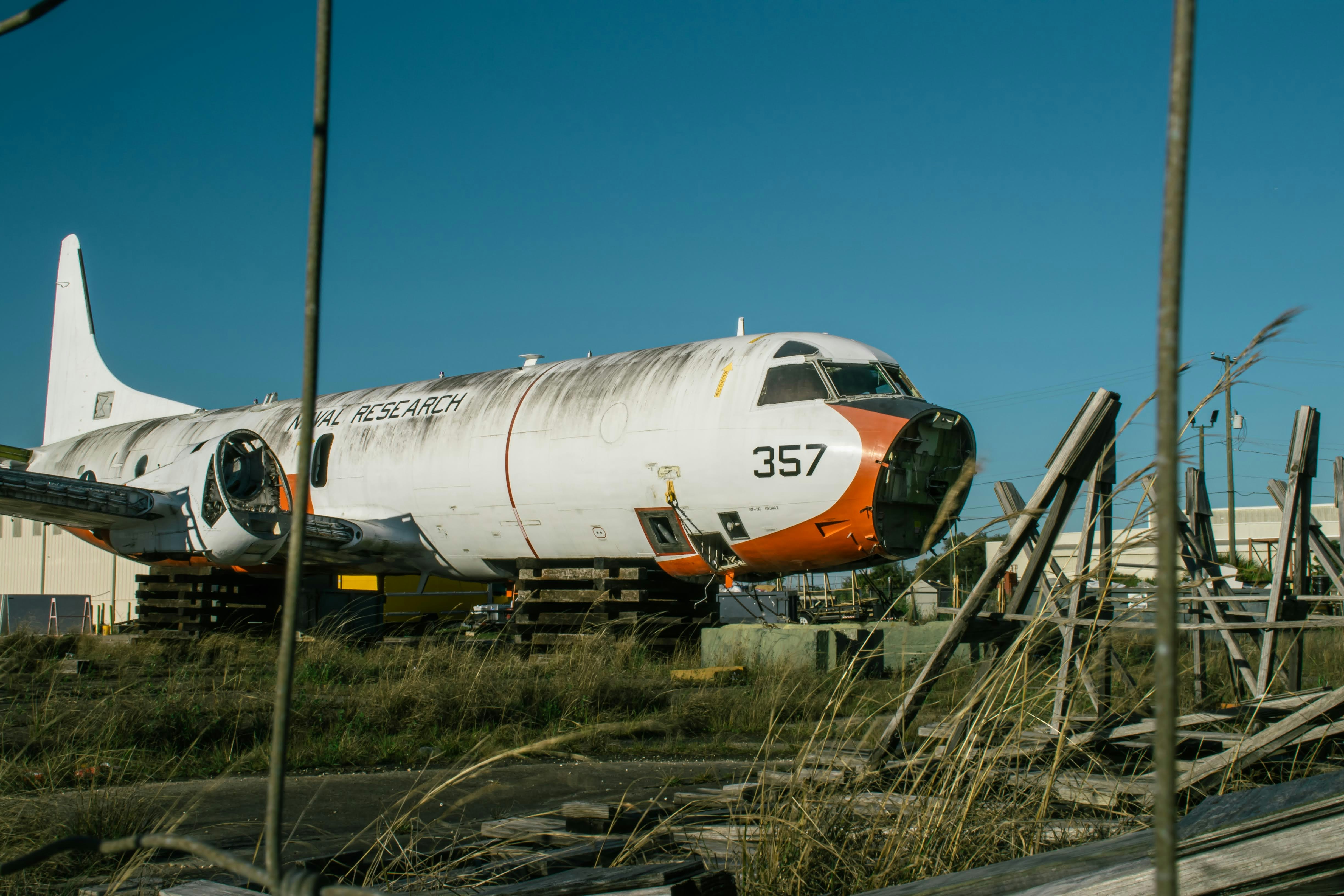 a large jetliner sitting on top of a grass covered field