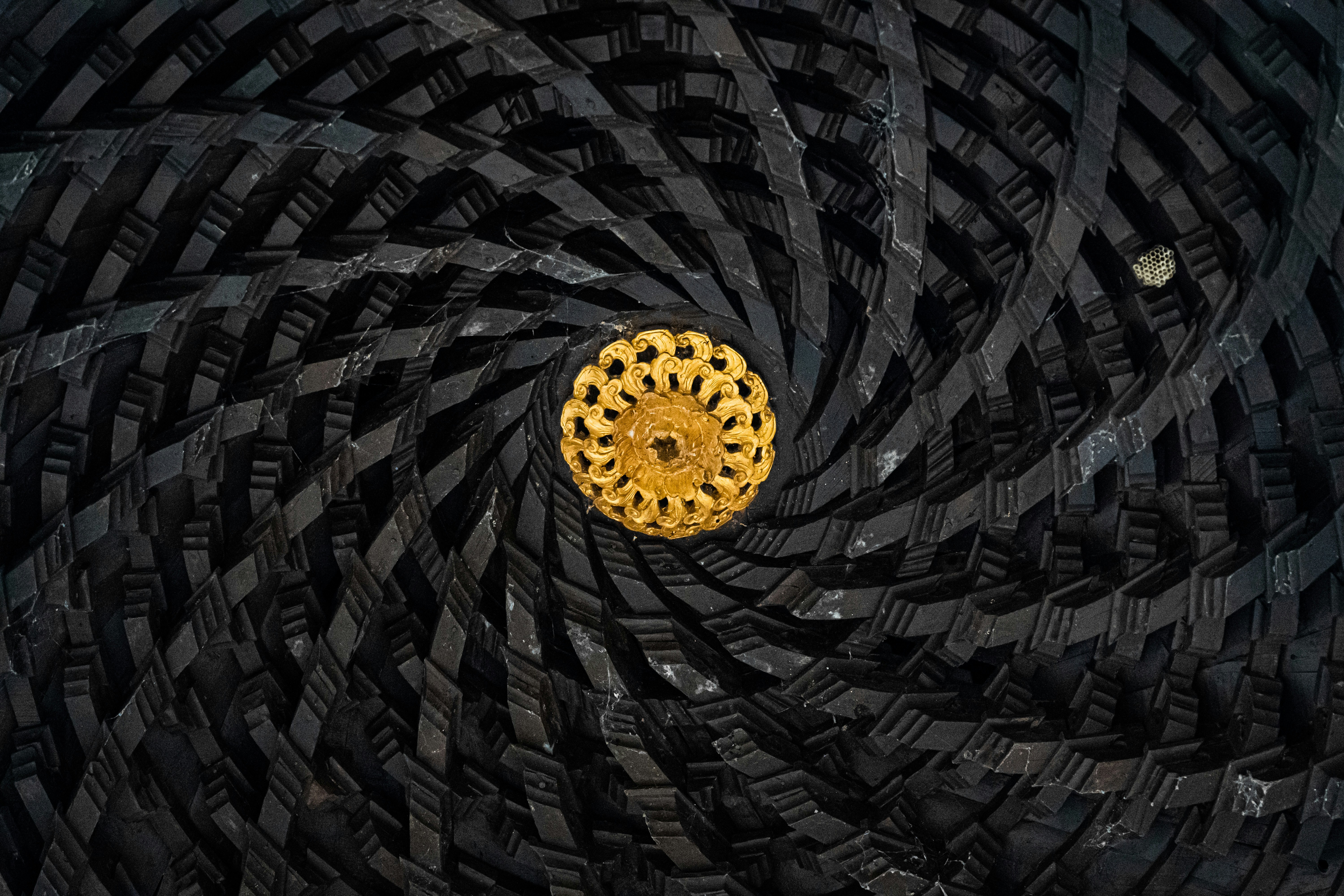 Golden Helix: A Spiral of Black Ribbons Encircling a Bright Center
