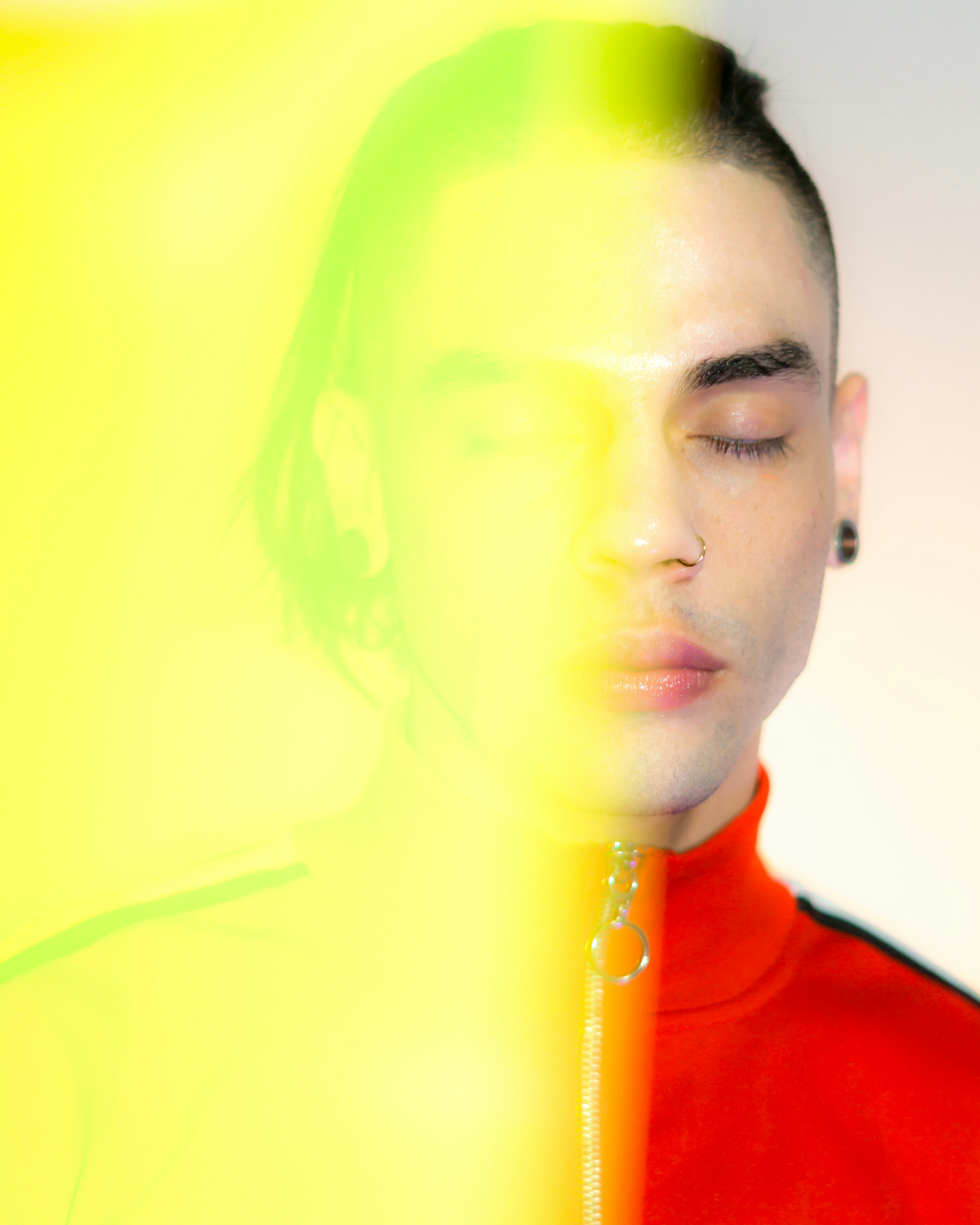 Neon Veil: A Portrait Halved by Color and Light