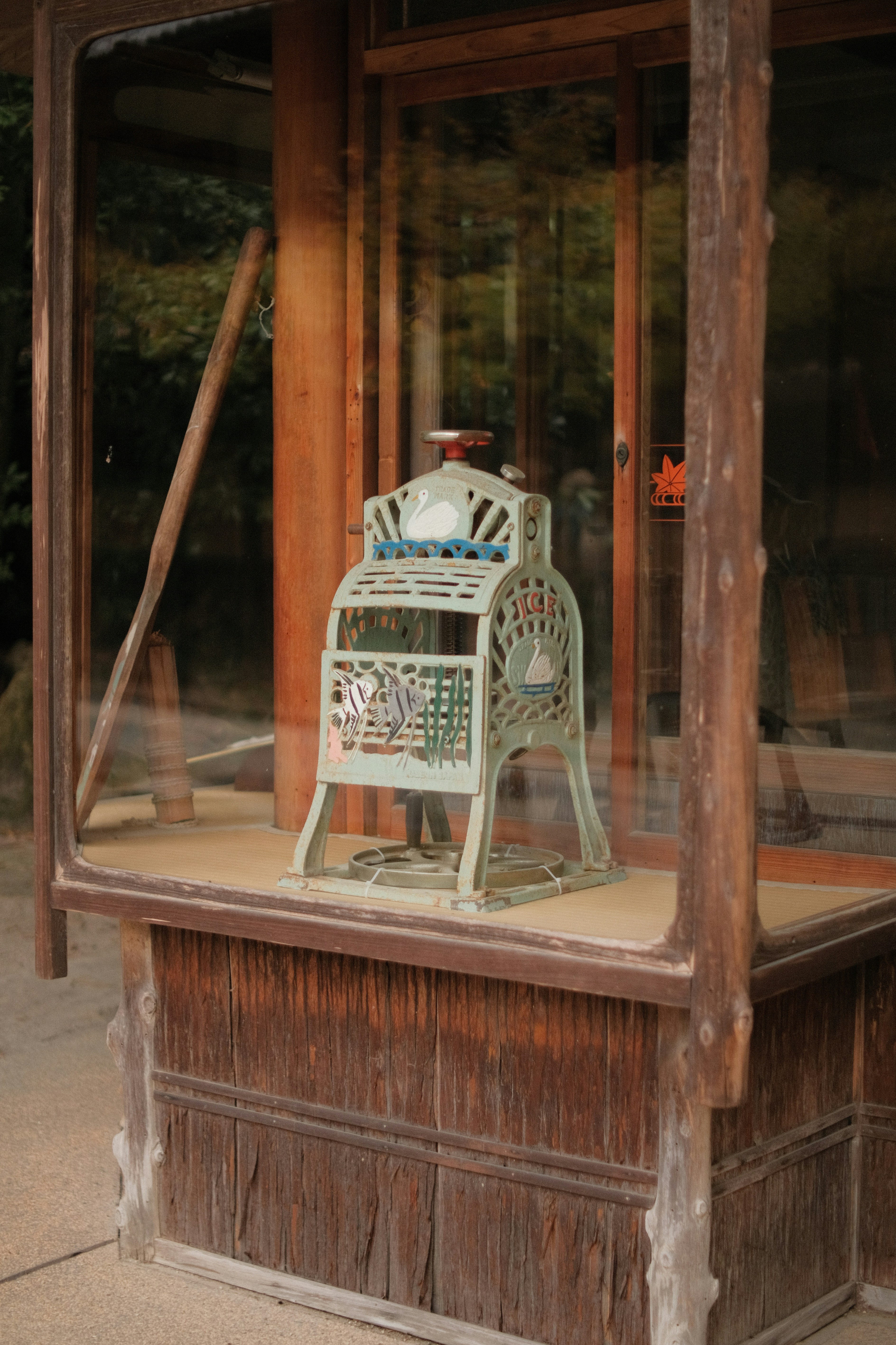 a white chair sitting on top of a wooden table