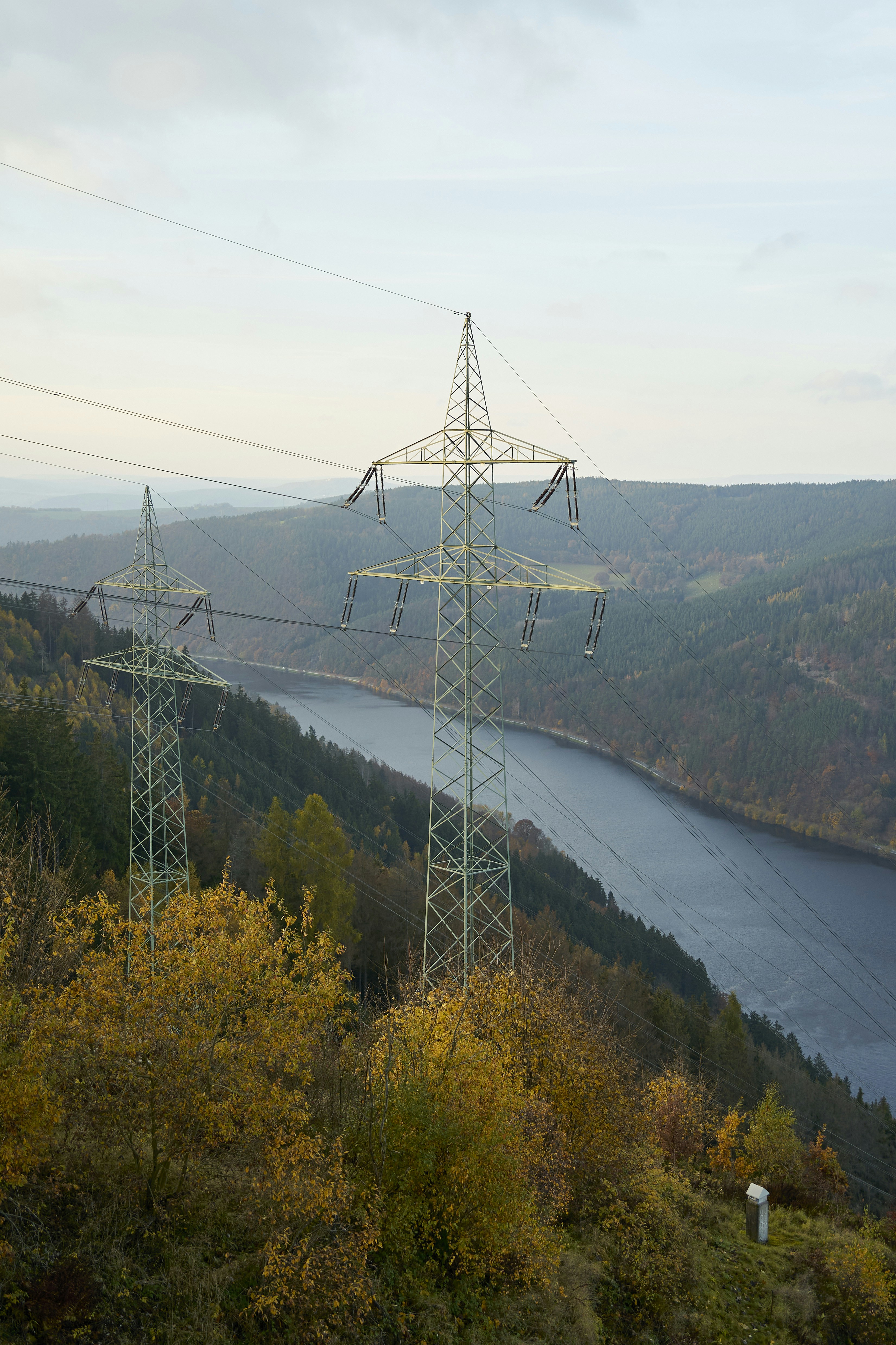 A view of a body of water and power lines photo – Free Hohenwarte Image ...