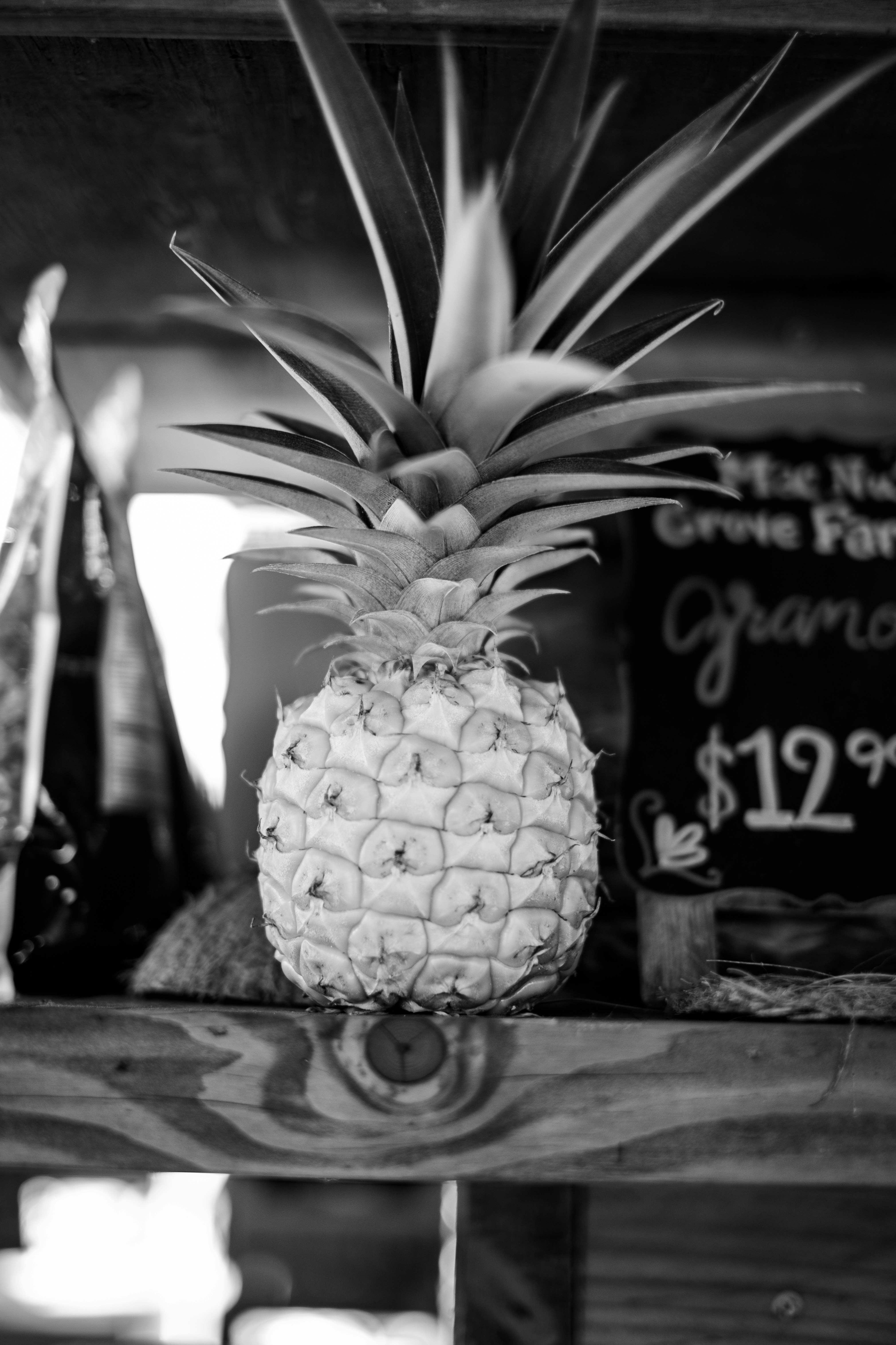 Pineapple on Wood: Market Still Life in monochrome