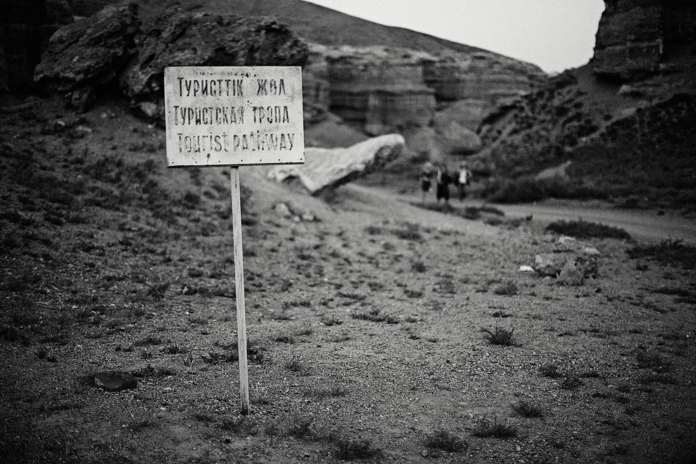 Desolate Trail Marked by a Weathered Sign