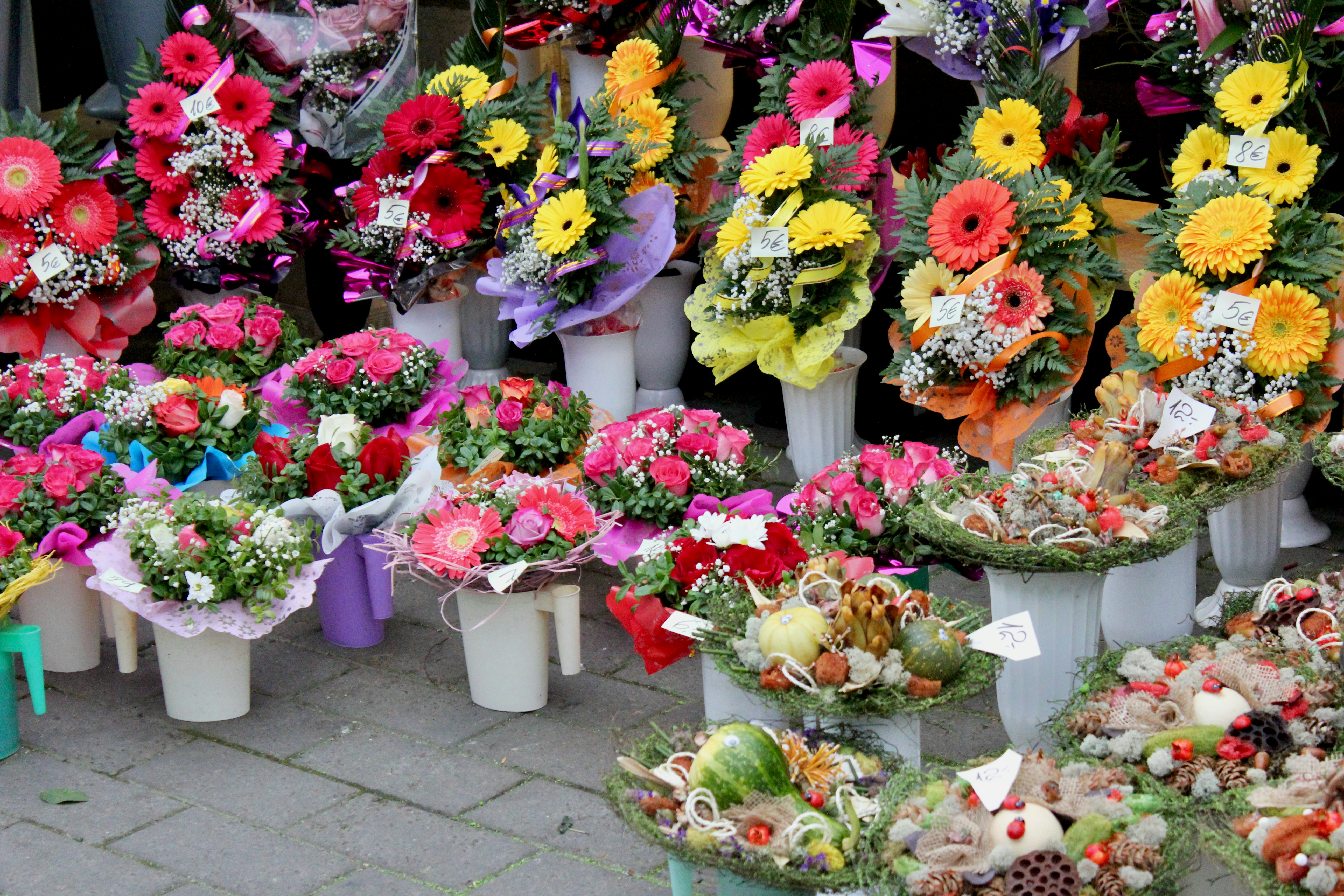 Bouquet Row on the Pavement: A Market Splash of Color