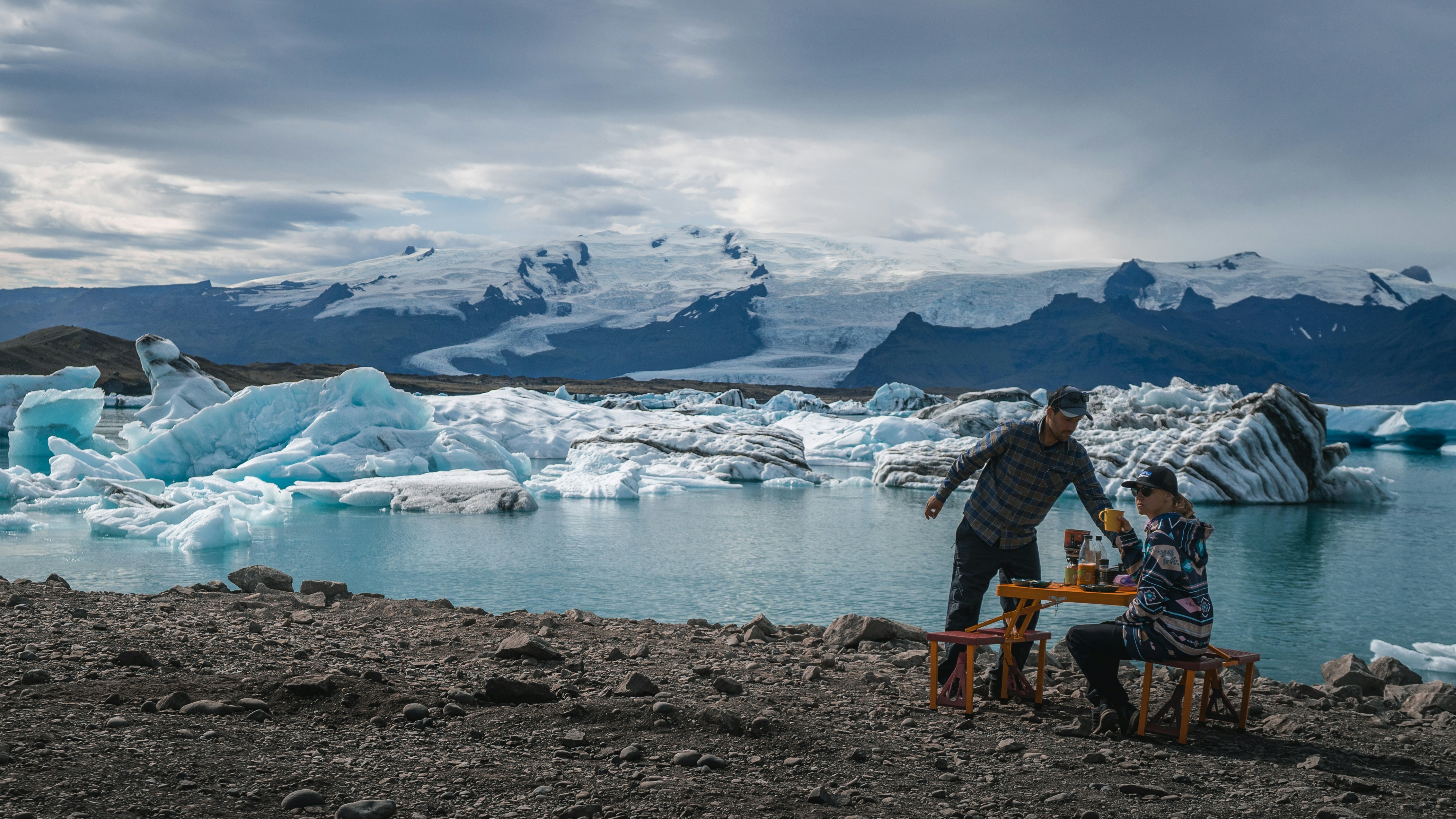 Picnic by the Icebound Shore: A Glacier Lagoon View