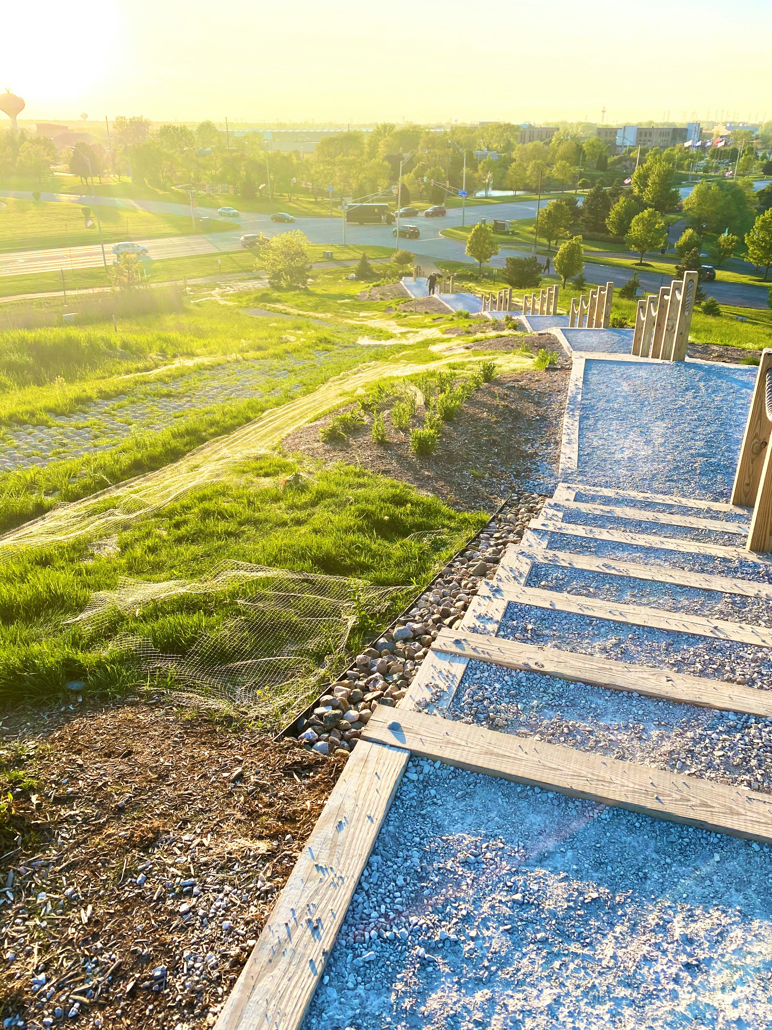 Golden Hour Steps: A Sunlit Descent into a Quiet Park