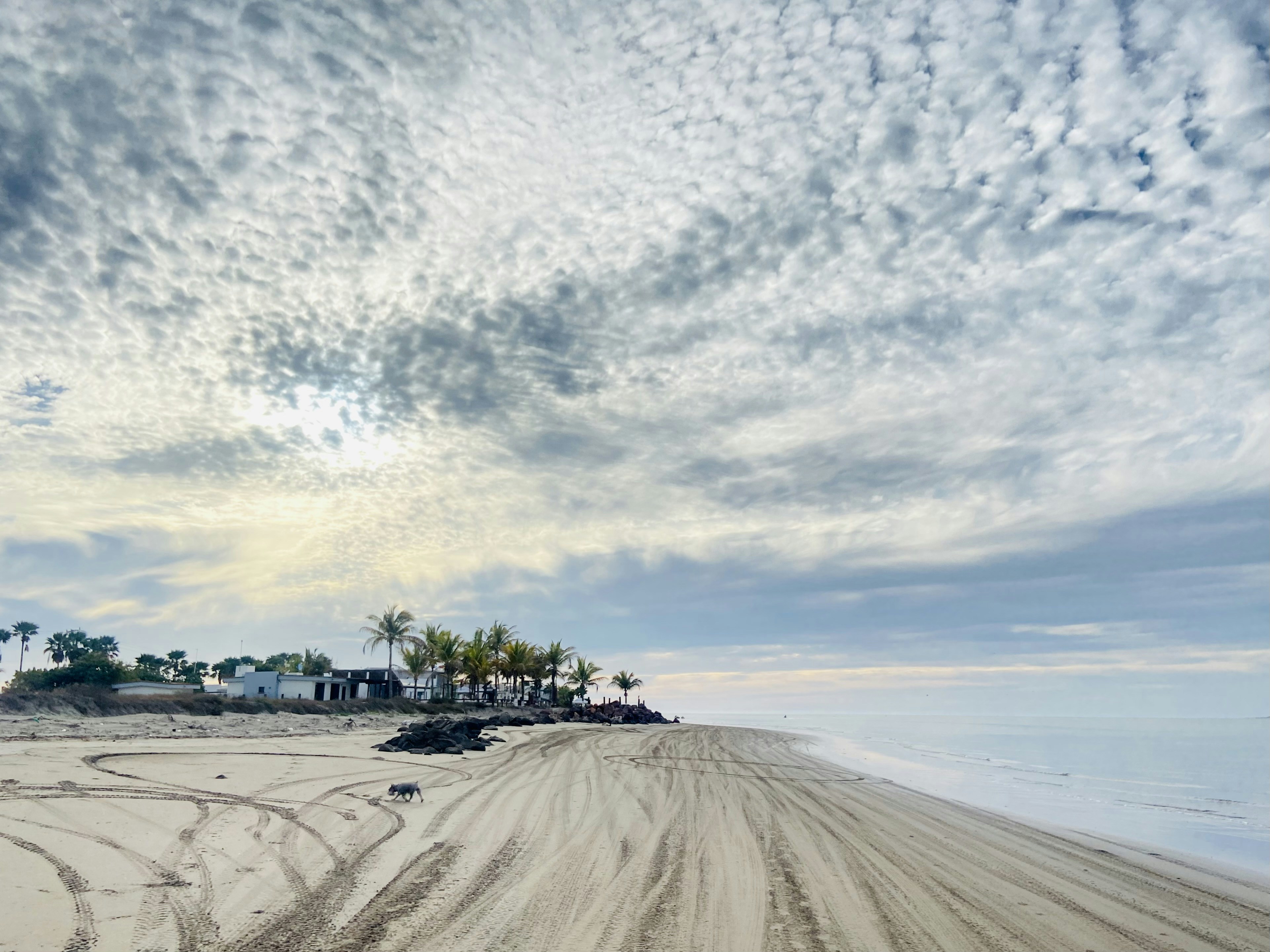 Foto Una playa de arena cubierta de mucha arena bajo un cielo nublado – Imagen Al aire libre ...