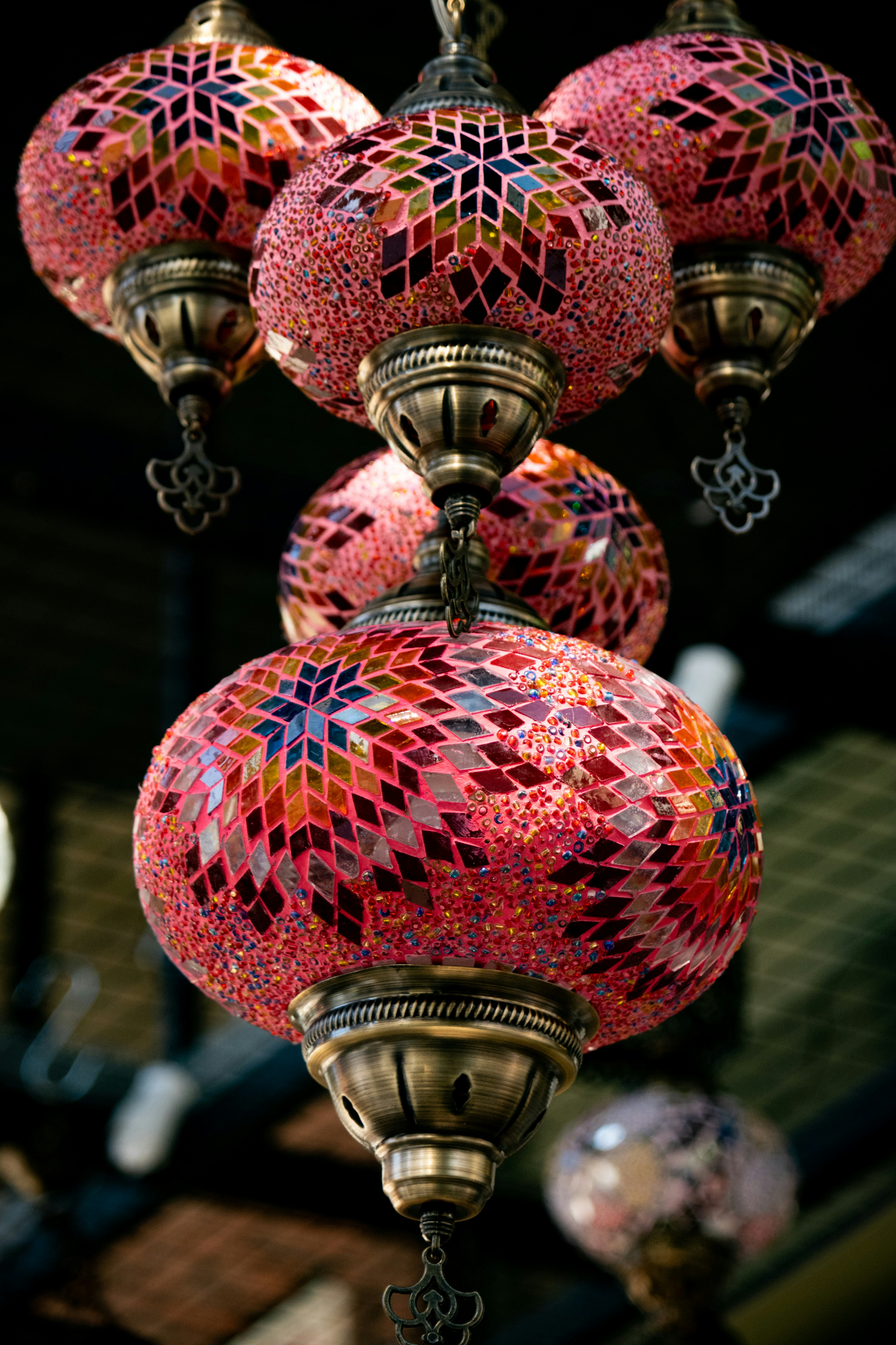 a chandelier hanging from a ceiling in a room