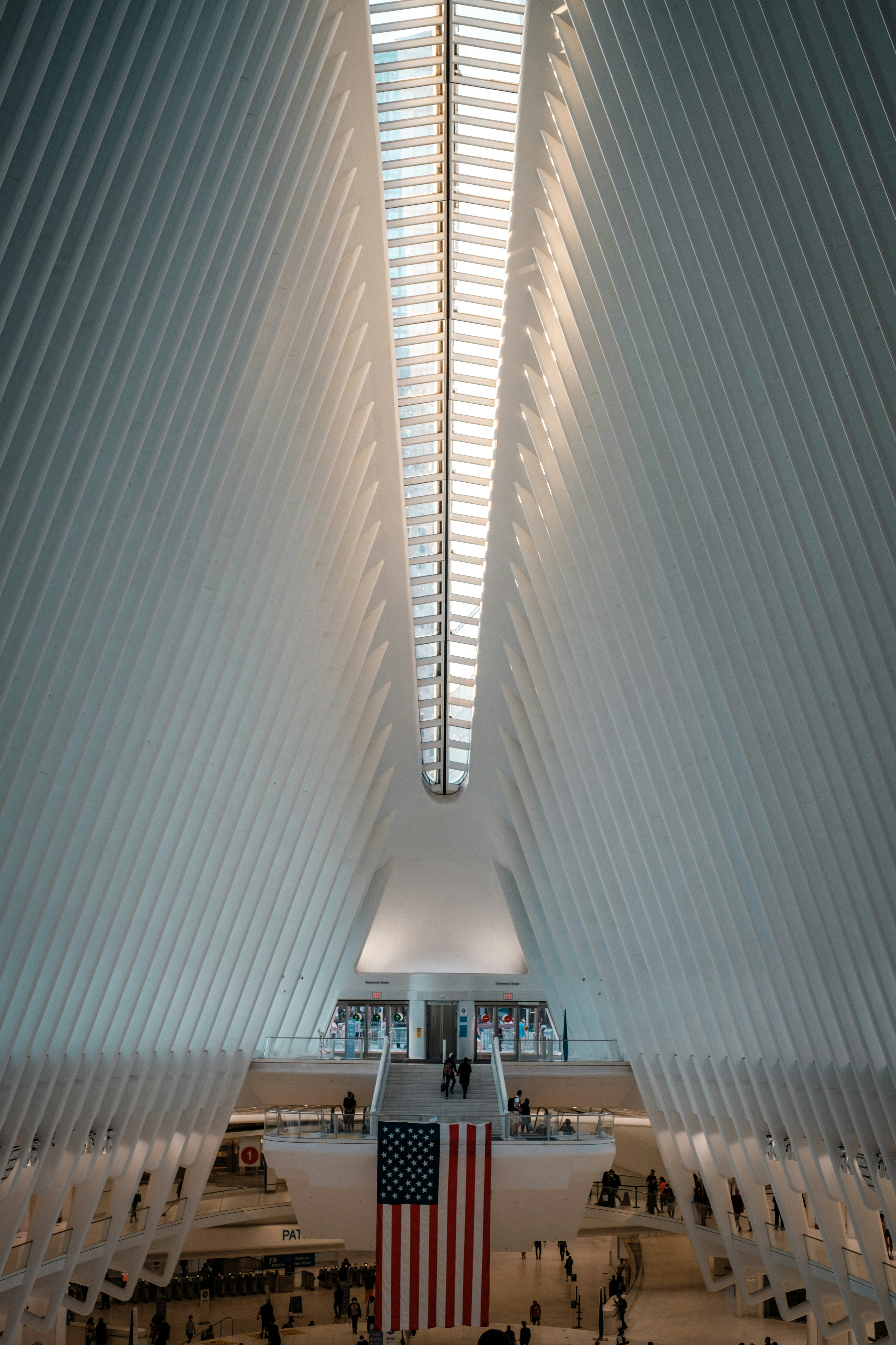 Centerline of Light: American Flag Framed by the Oculus Rib Vault