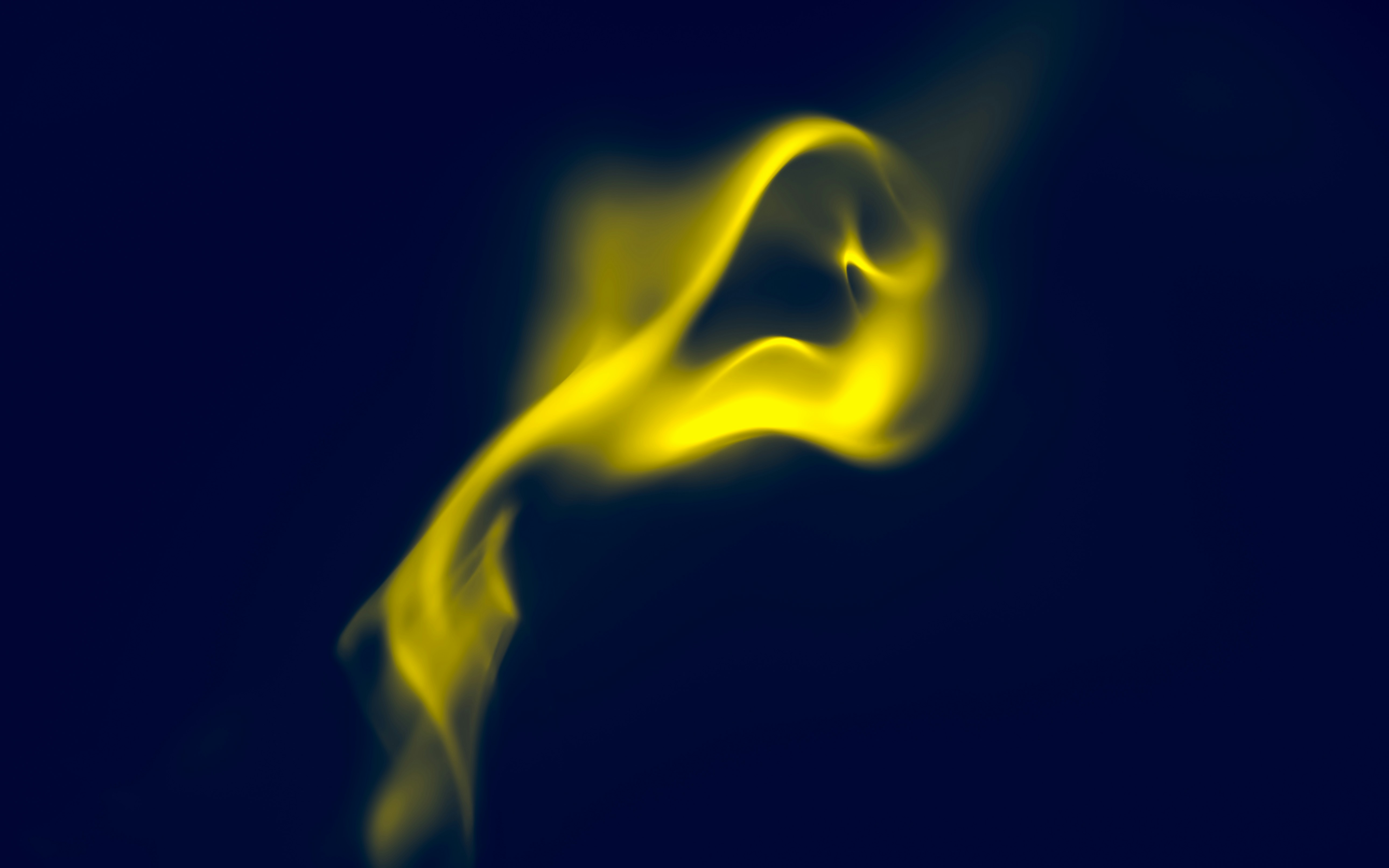 Abstract swirl of yellow smoke against a deep blue background, creating a sense of fluid motion and ethereal beauty.