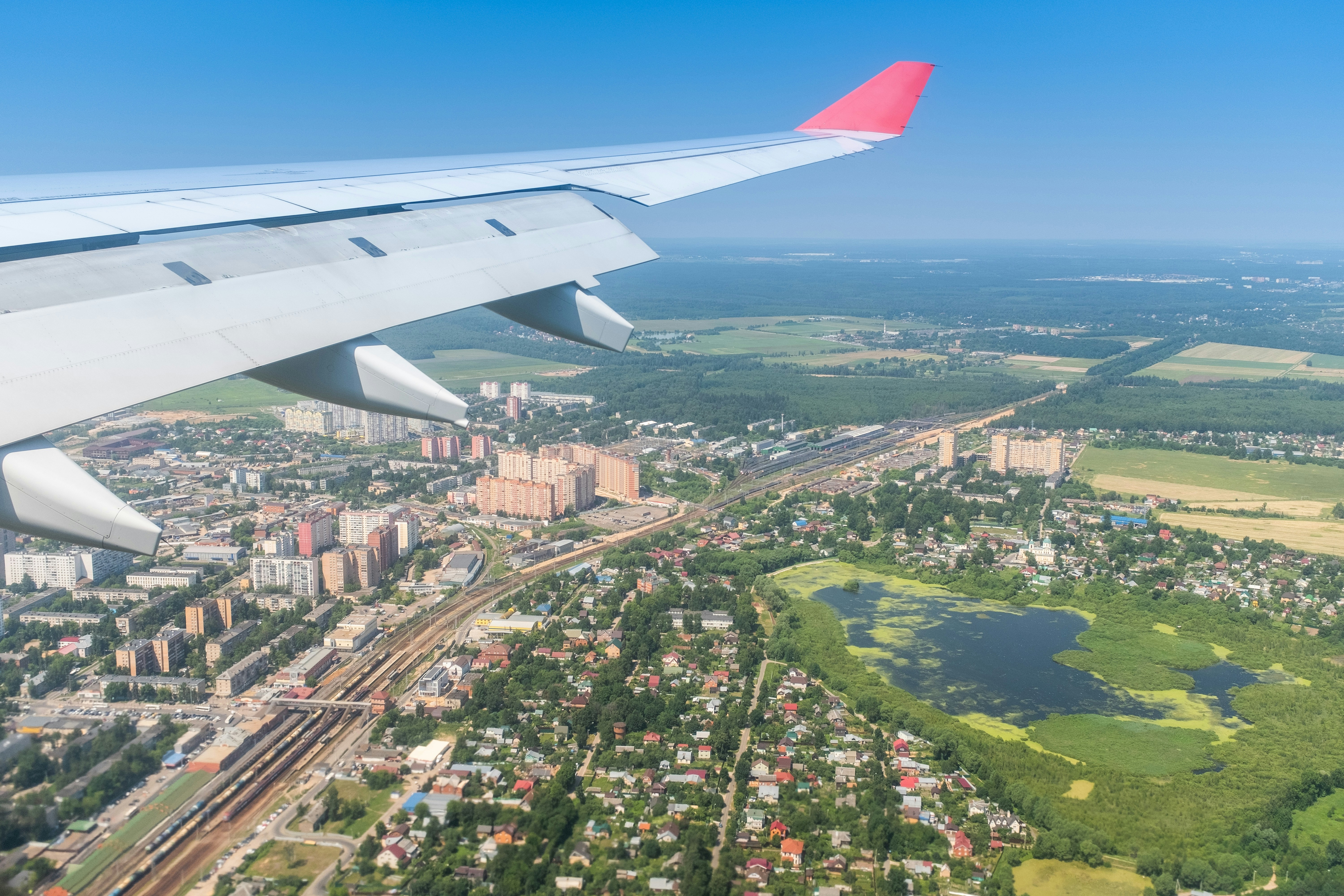 a view of a city from an airplane