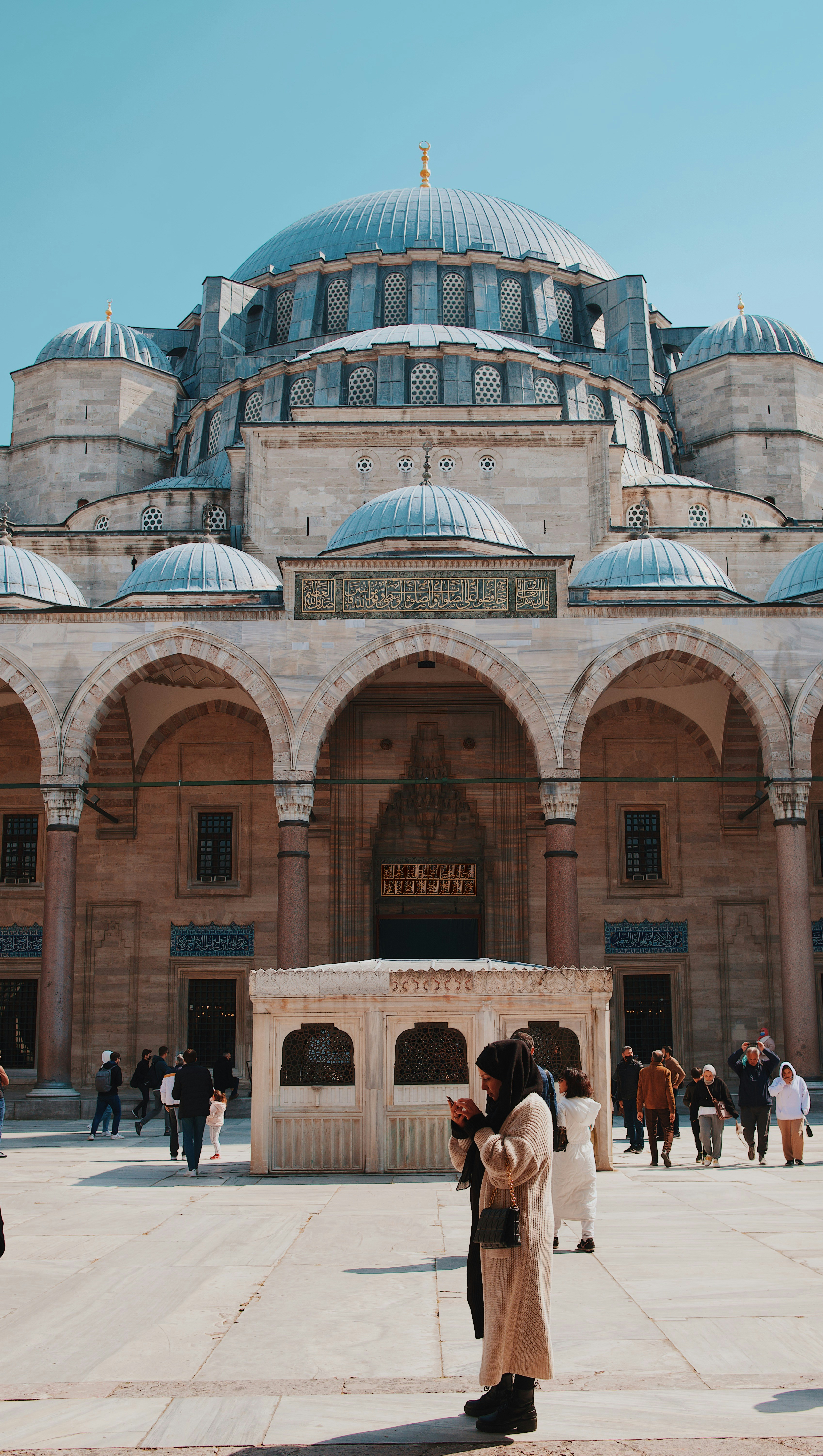 Carved Façade of a Mosque: a Courtyard Portrait beneath a Grand Dome