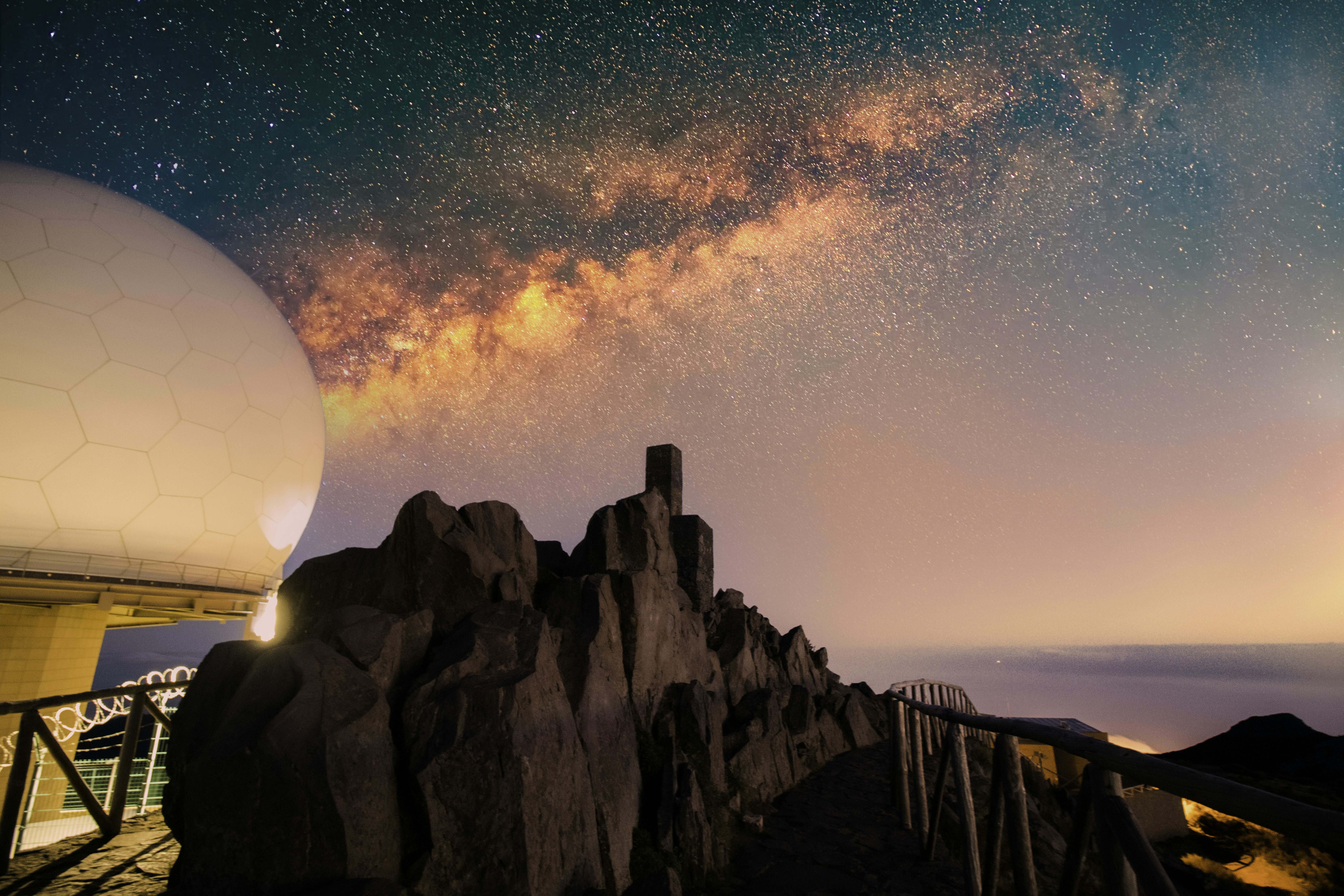 Dome of Nightfall: A Cliffside Observatory Under a Milky Sky