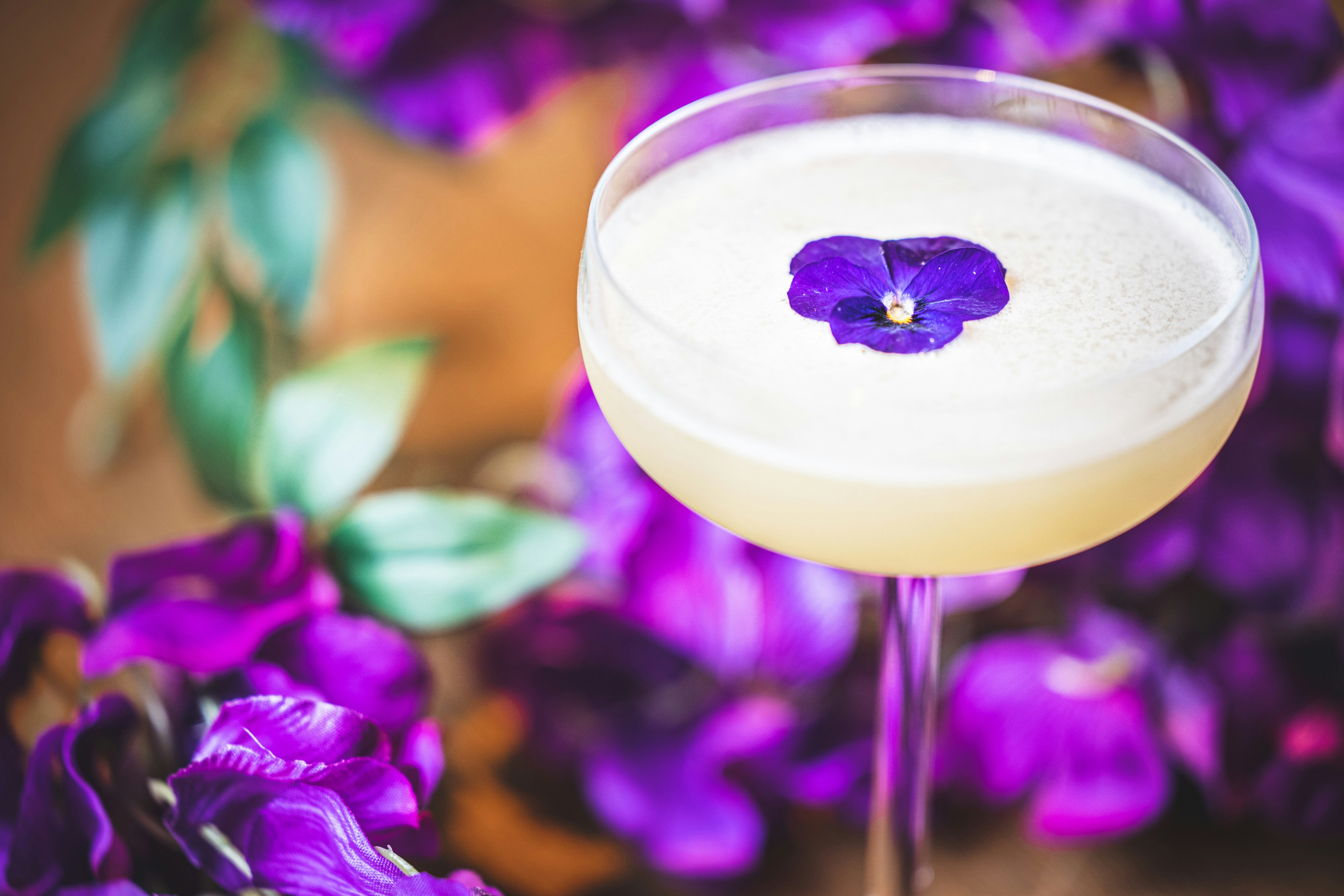 Petal on the Rim: A Violet Cocktail Amidst Purple Bloom