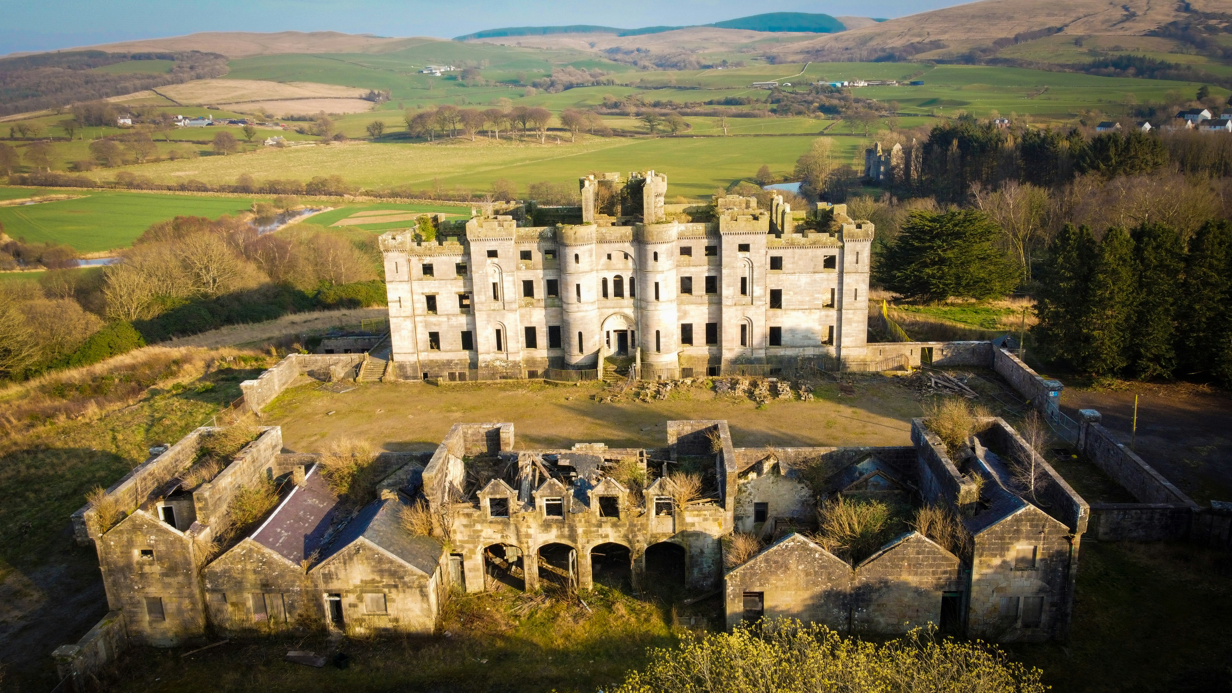 Patchwork Crown: Aerial Portrait of a Highland Castle Ruin