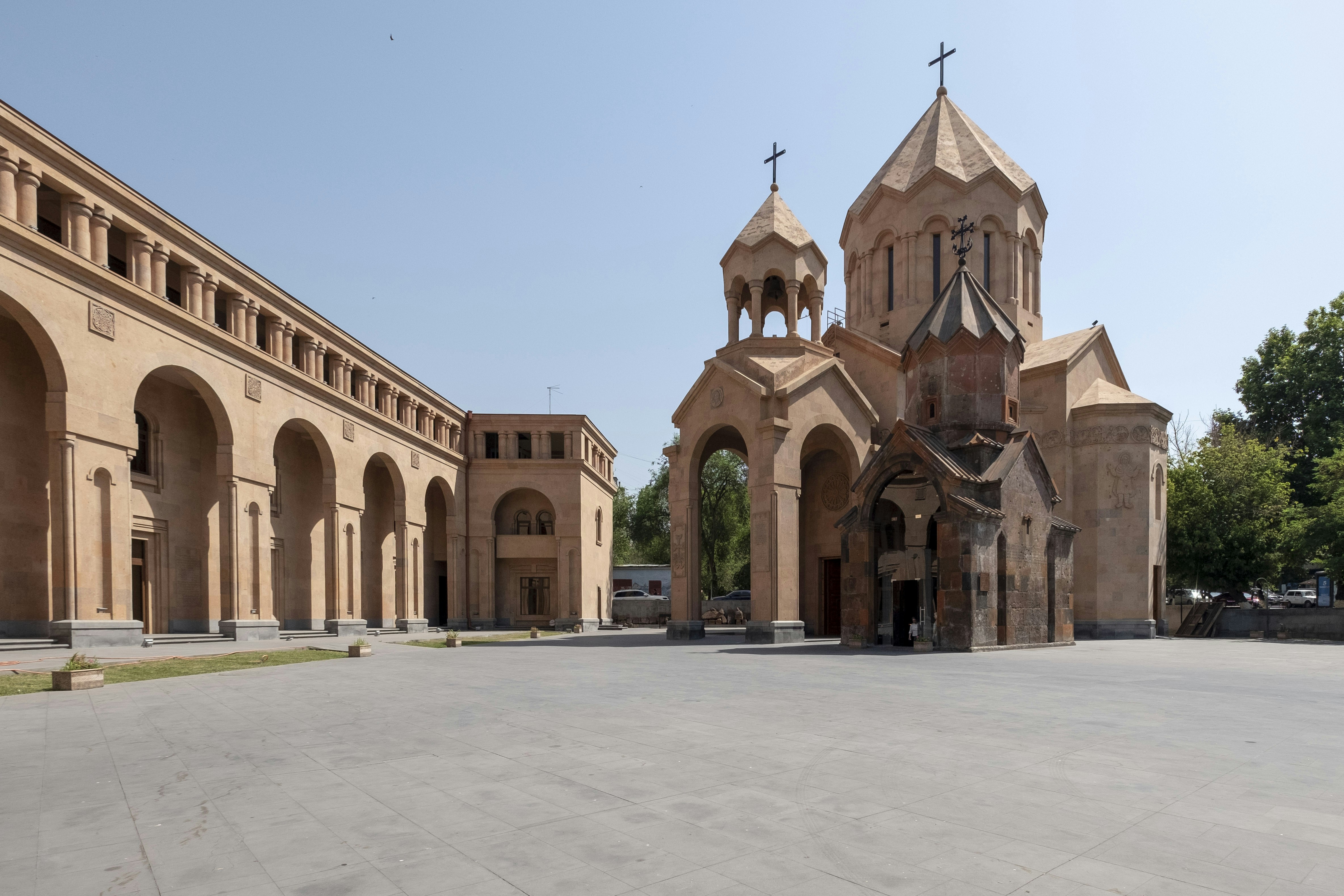 Arcade Courtyard Framing a Twin-Domed Armenian Chapel