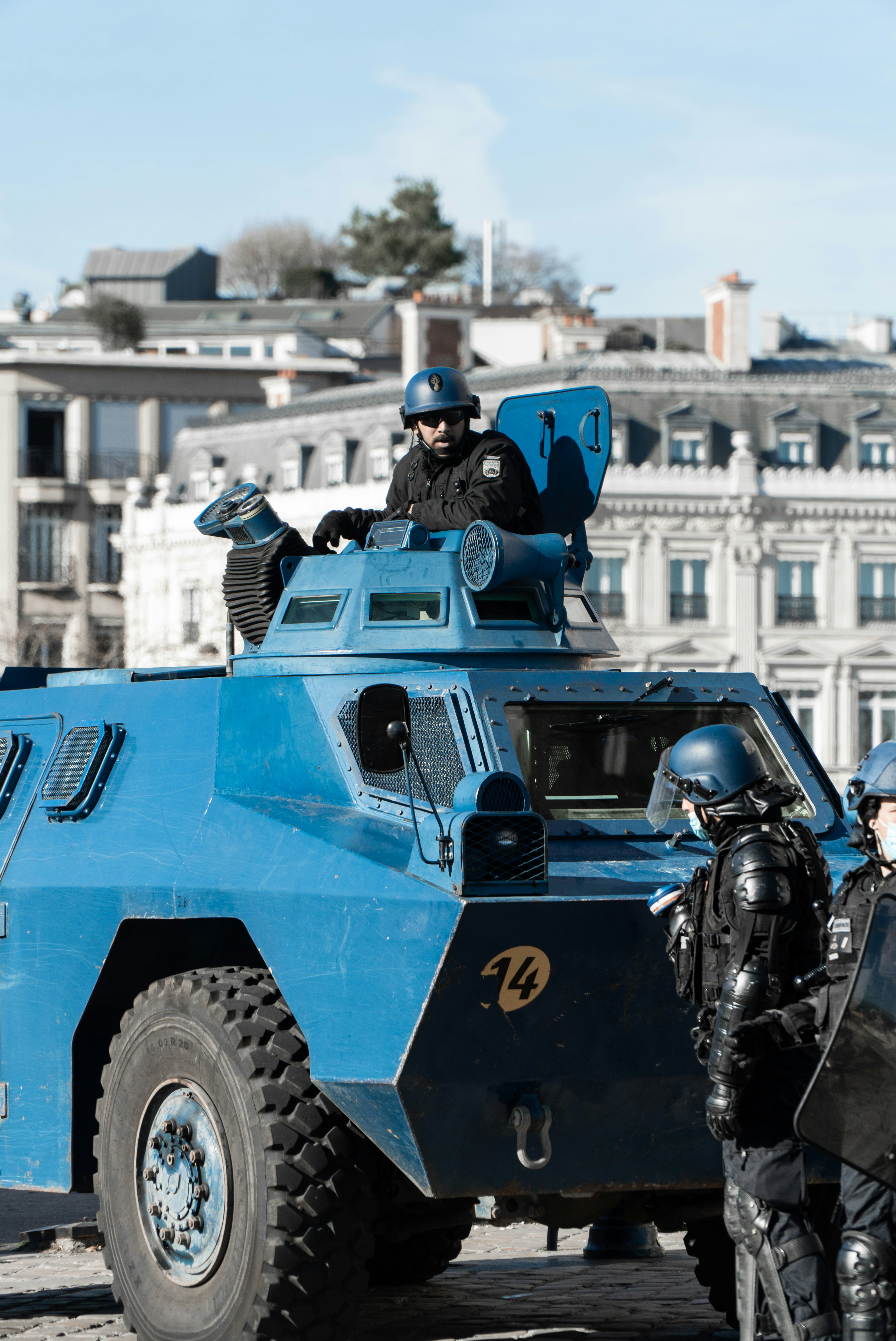 Blue Sentinel in the City Square: Urban Armor and Authority