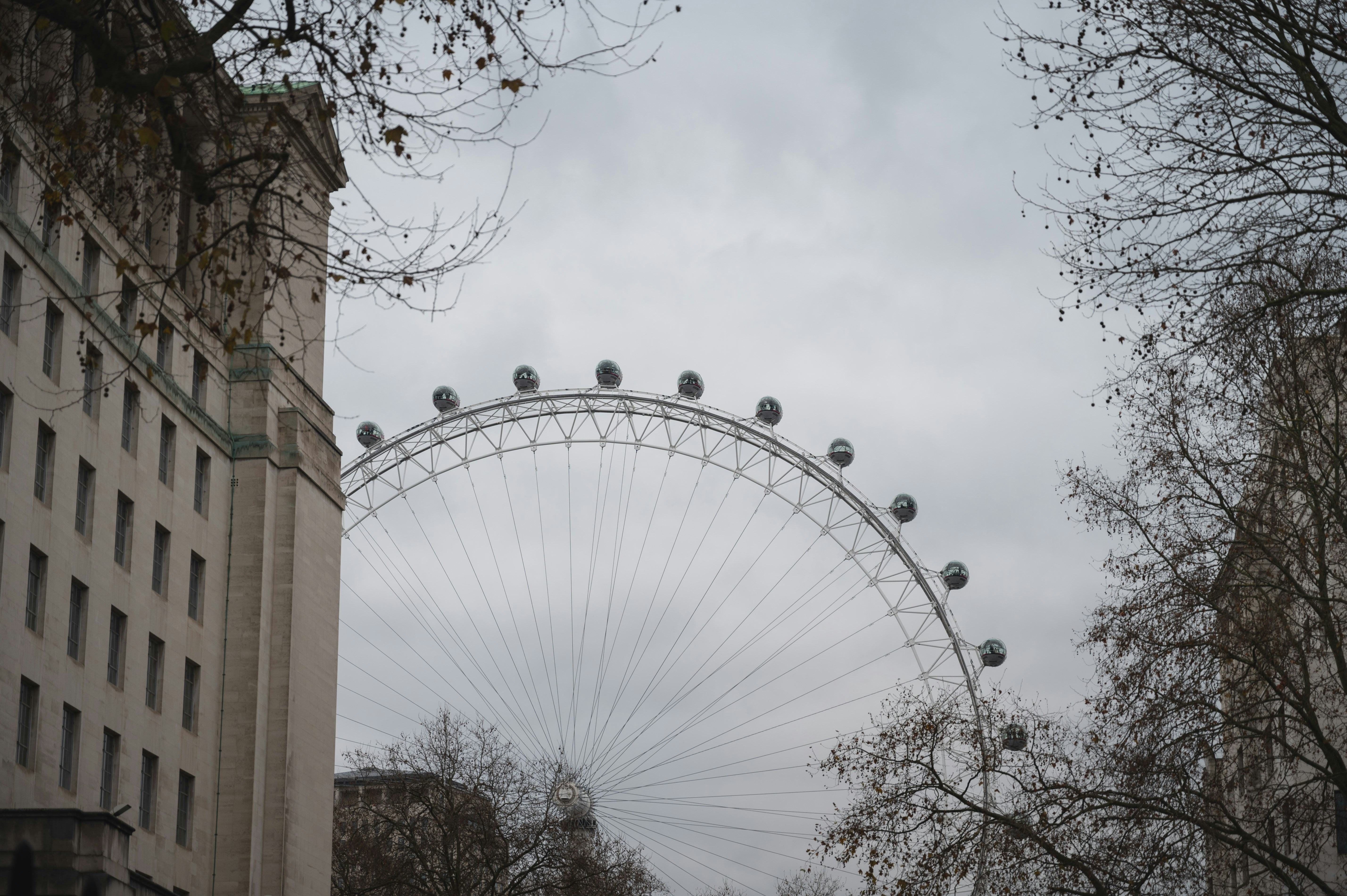 London Eye Silhouette Between Historic Buildings