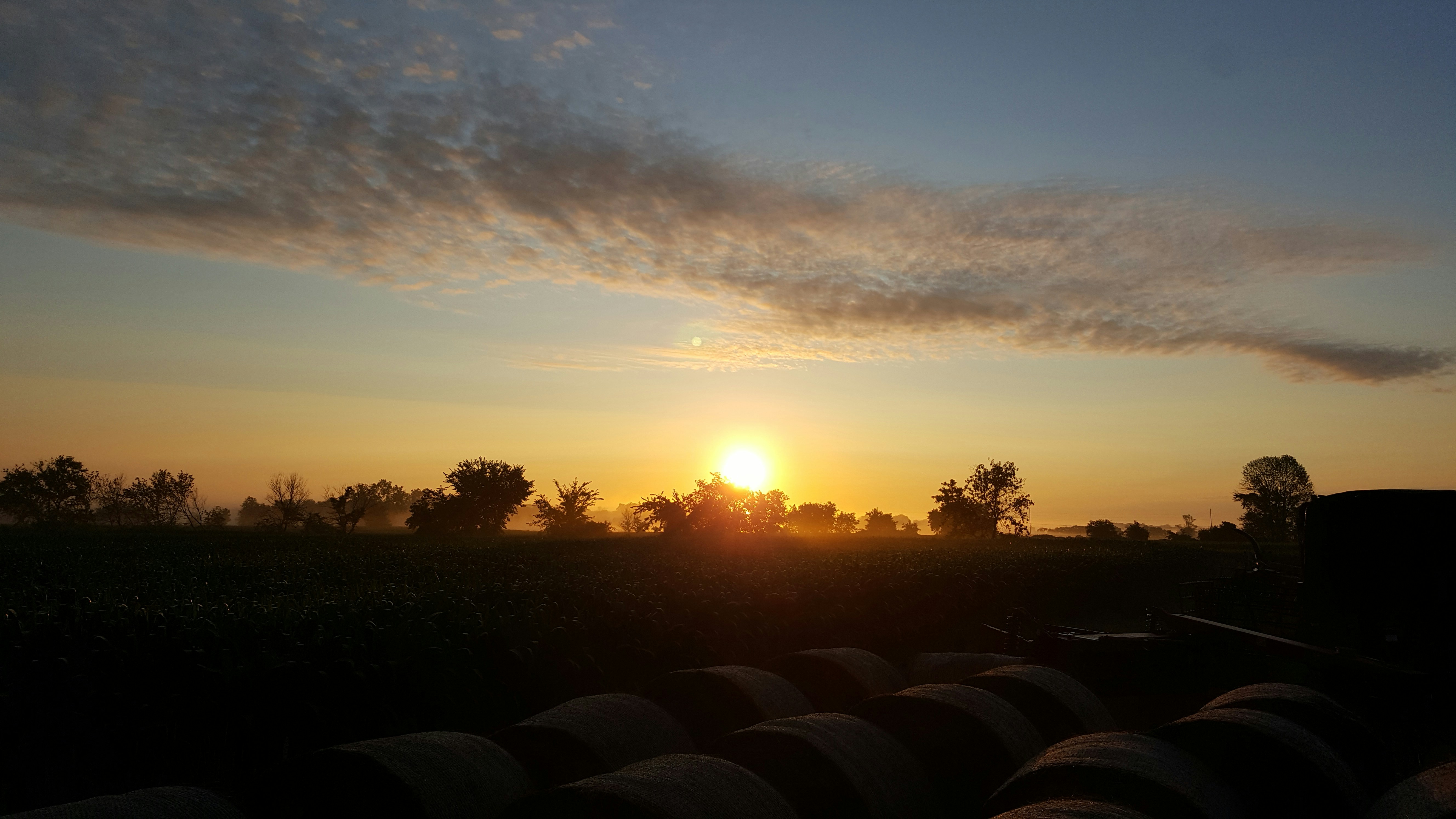 Foto El sol se está poniendo sobre un campo de cultivos – Imagen ...
