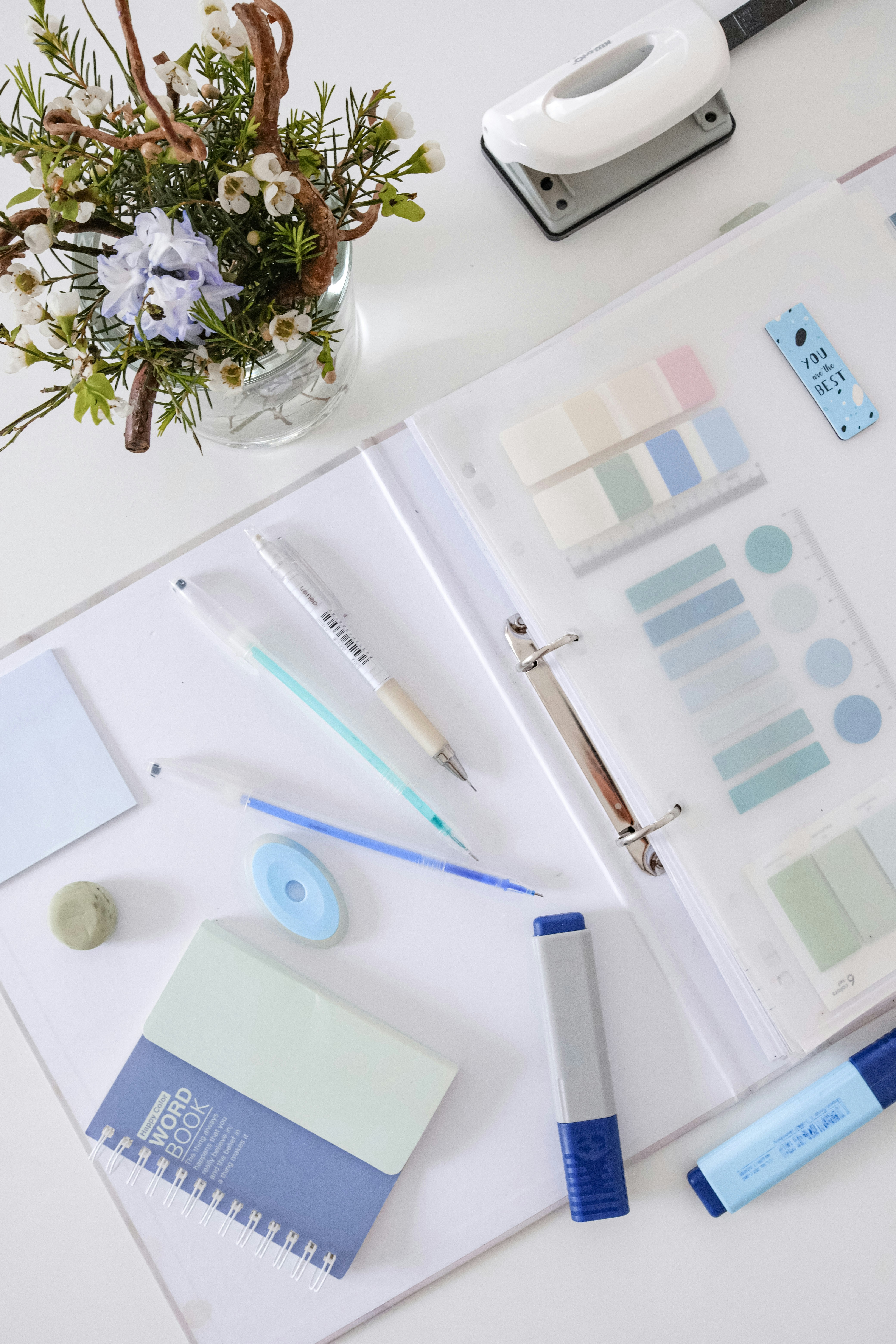 Pastel Studio Desk: Blooming Bouquet Meets Color-Swatch Crafting