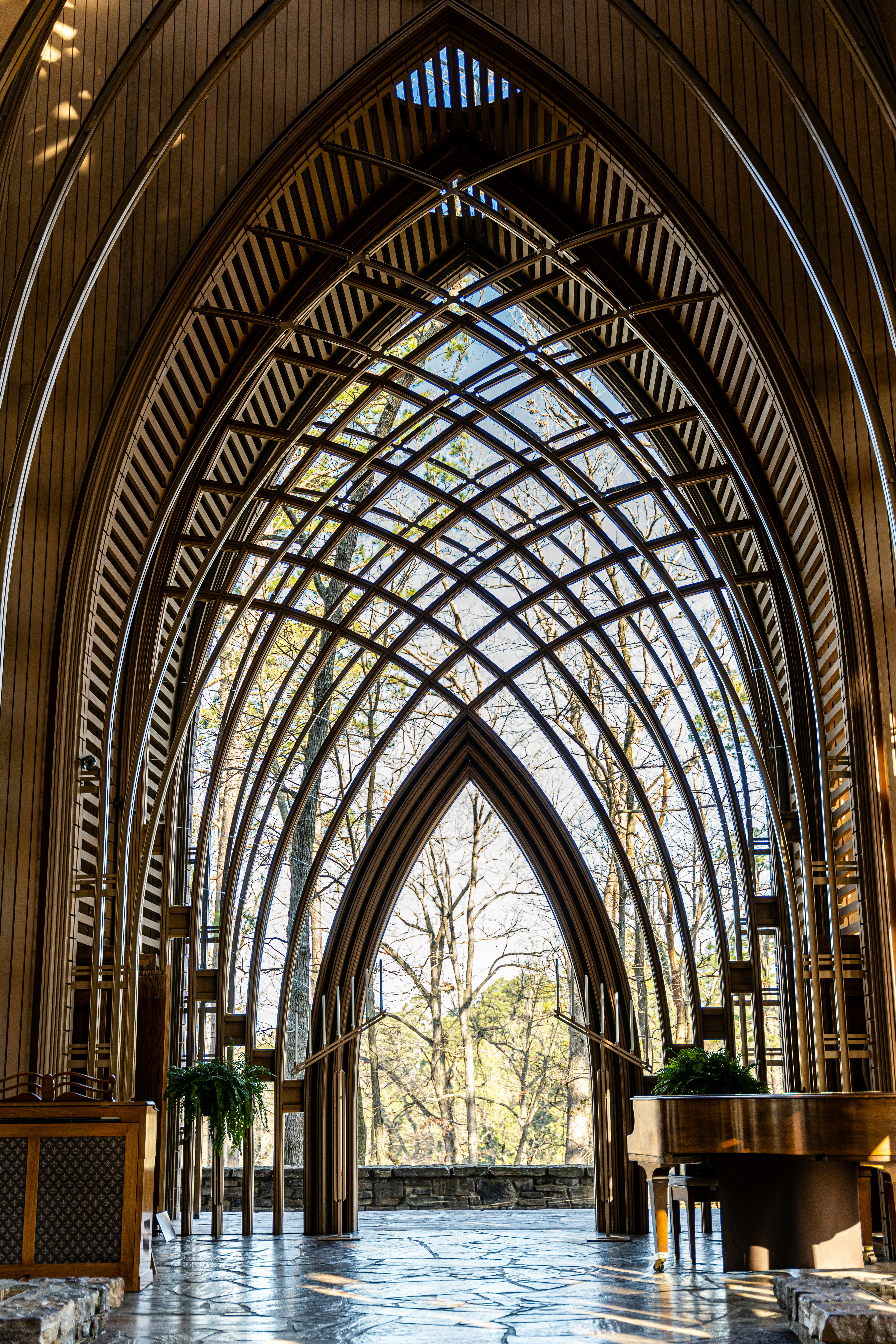 a large cathedral with a piano in the middle of it