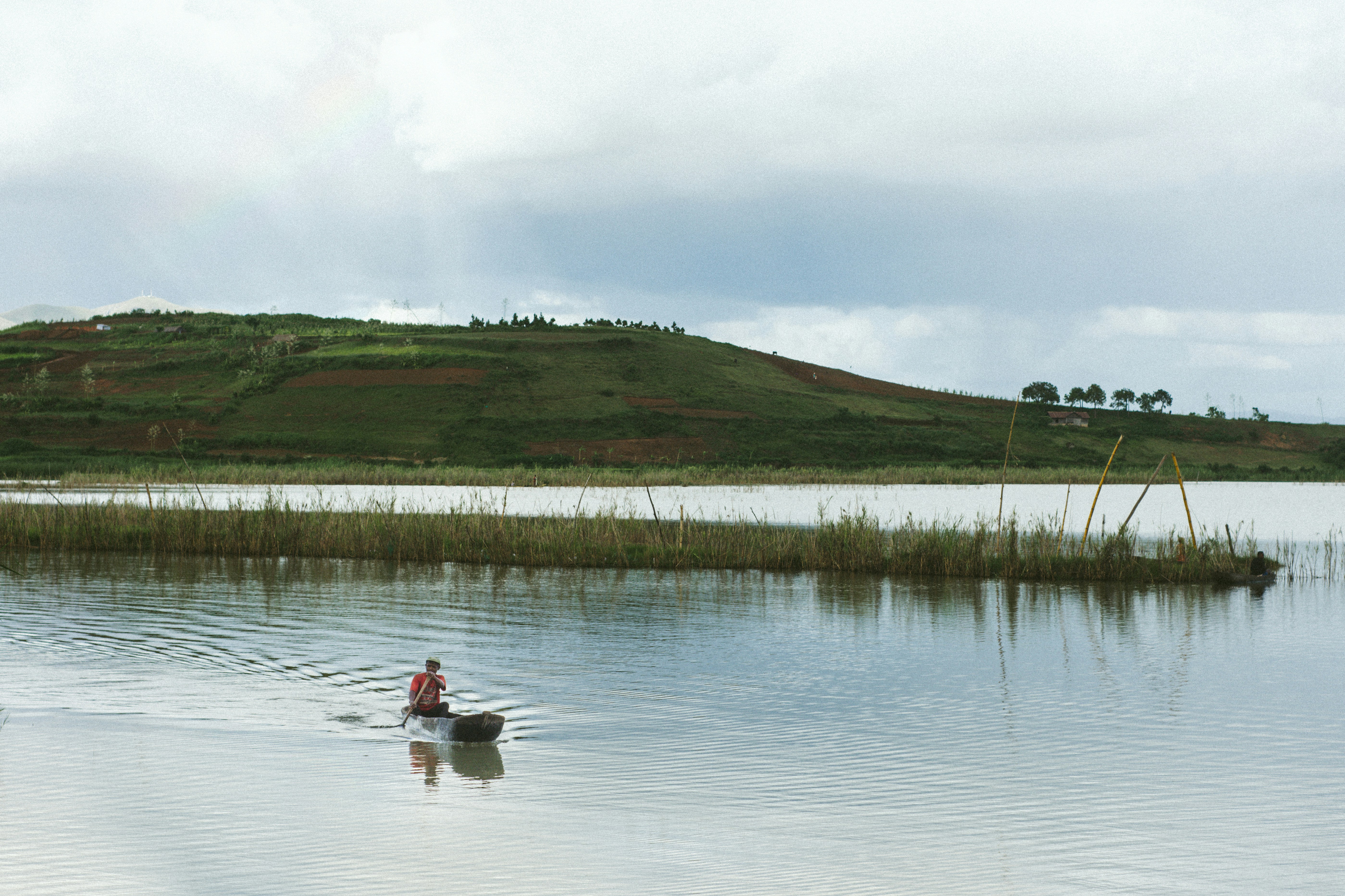 Foto Una persona remando un bote en un lago – Imagen Gris gratis en ...