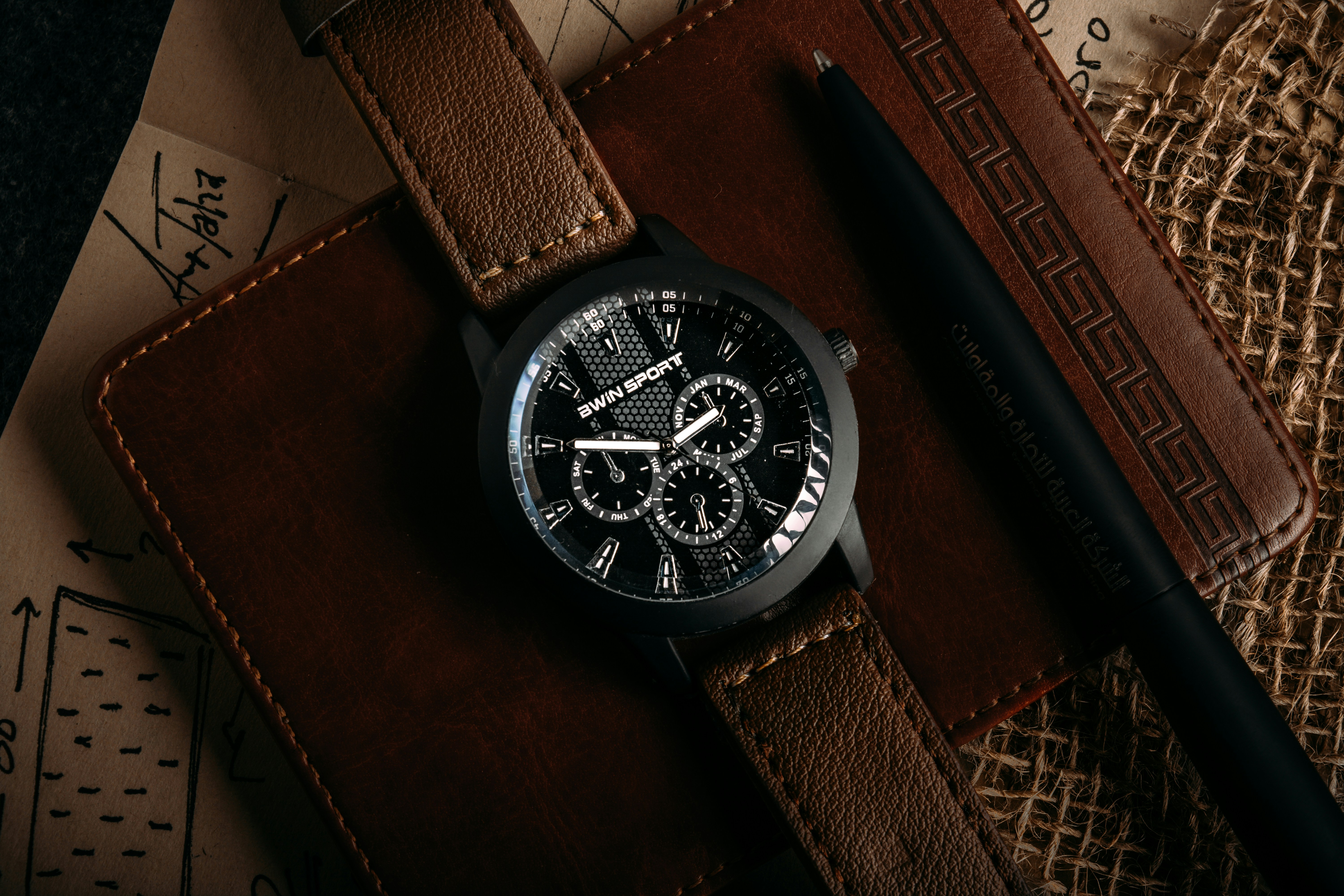 Rugged Chronograph on Weathered Leather: A Quiet Desk Tale