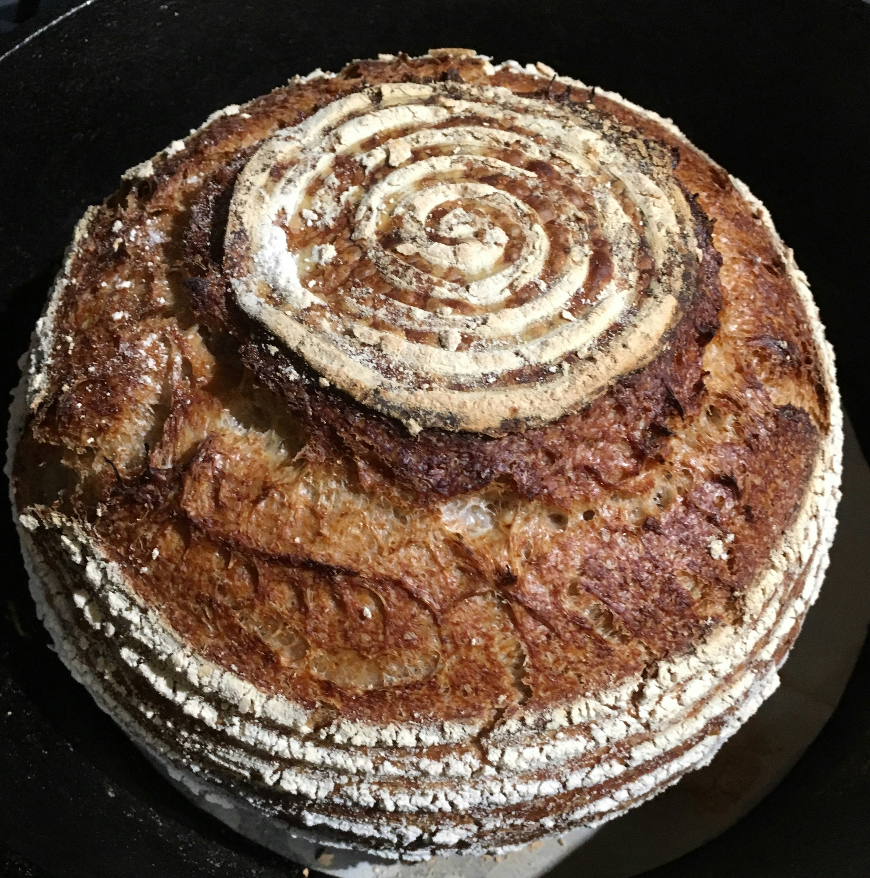 Spiral Cinnamon Crown: Rustic Caramel Swirl on a Dark Plate