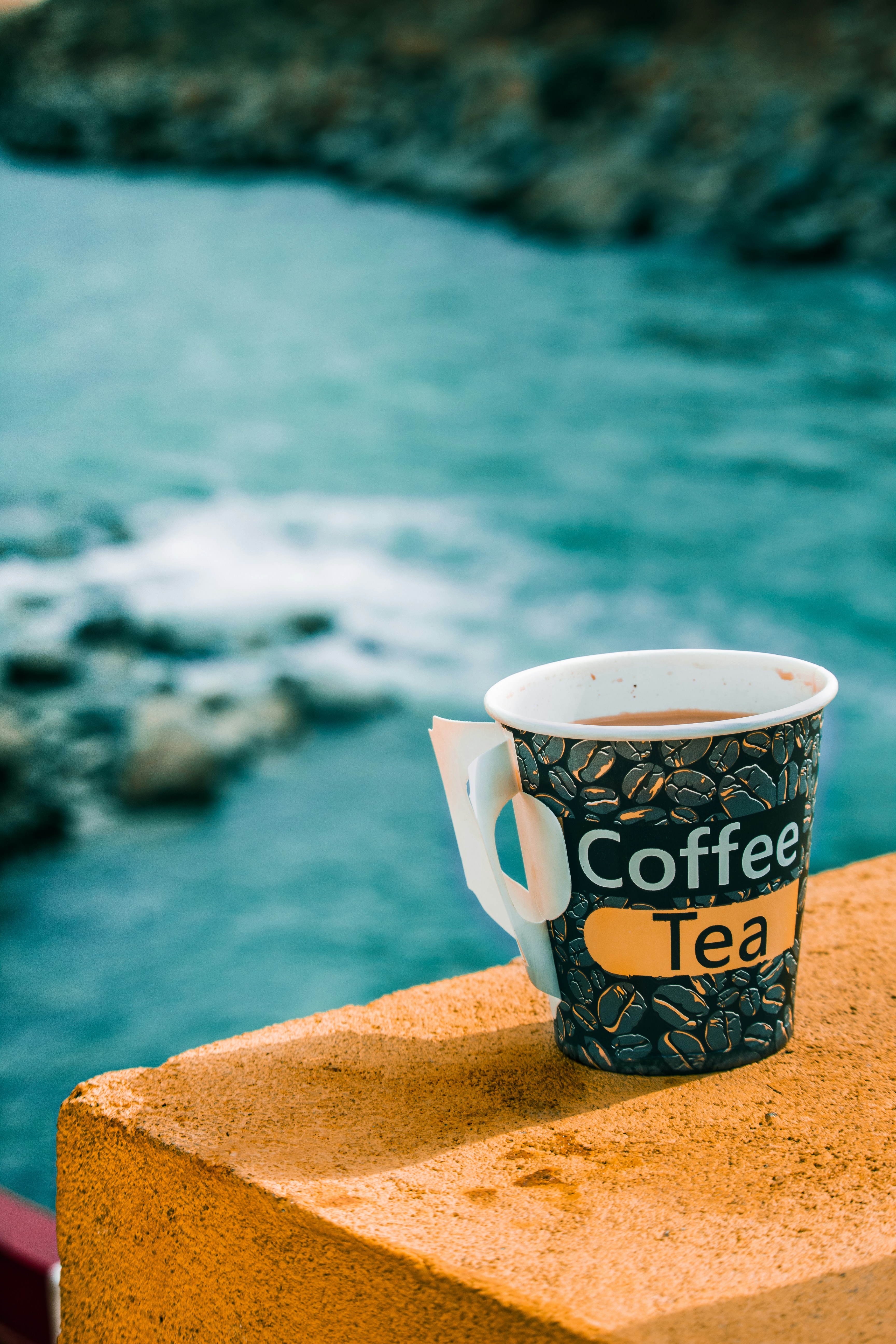 Seaside Mug on a Sun-Warmed Concrete Ledge