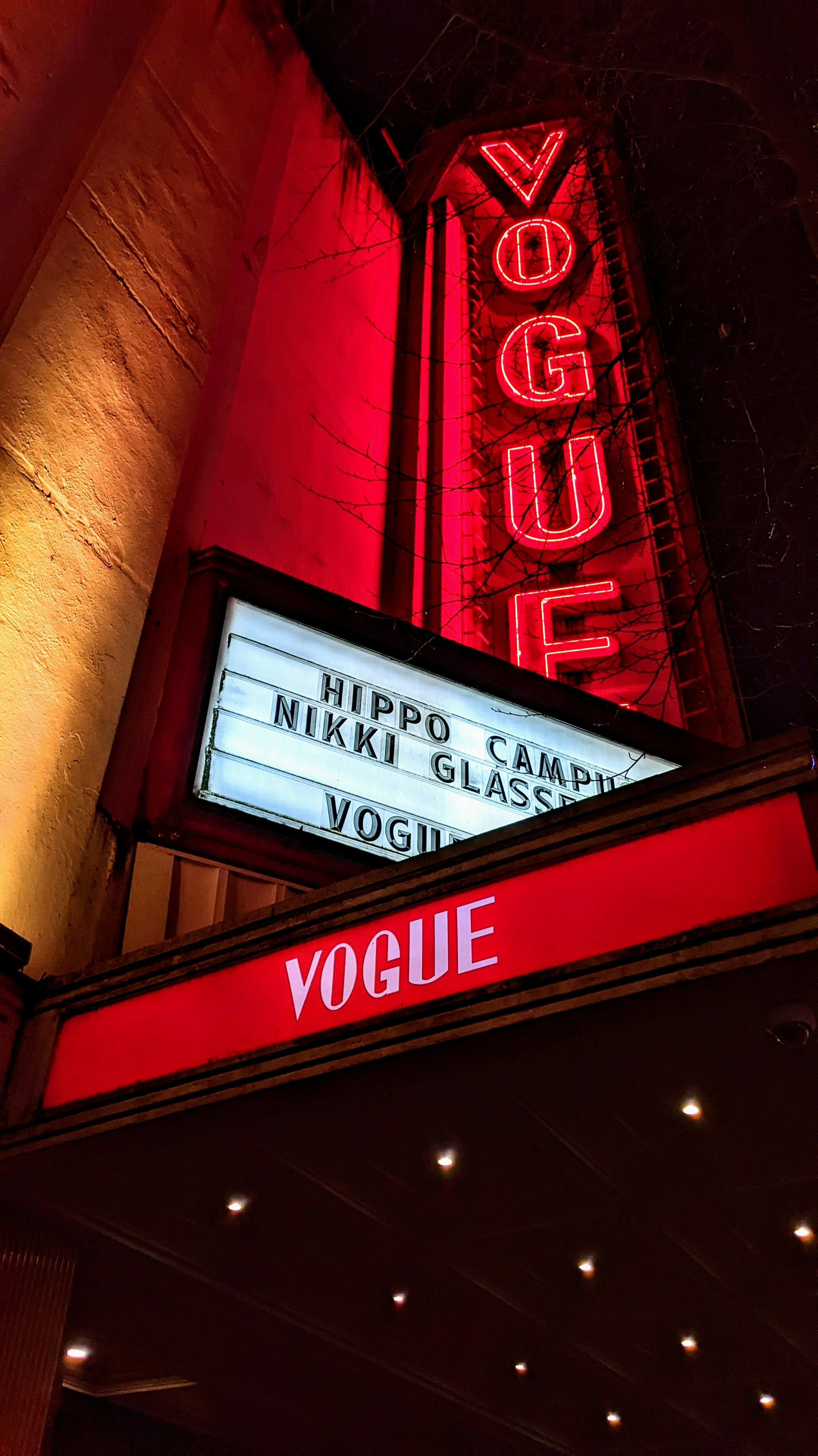 Vogue theater in Vancouver at night | a theater marquee lit up at night