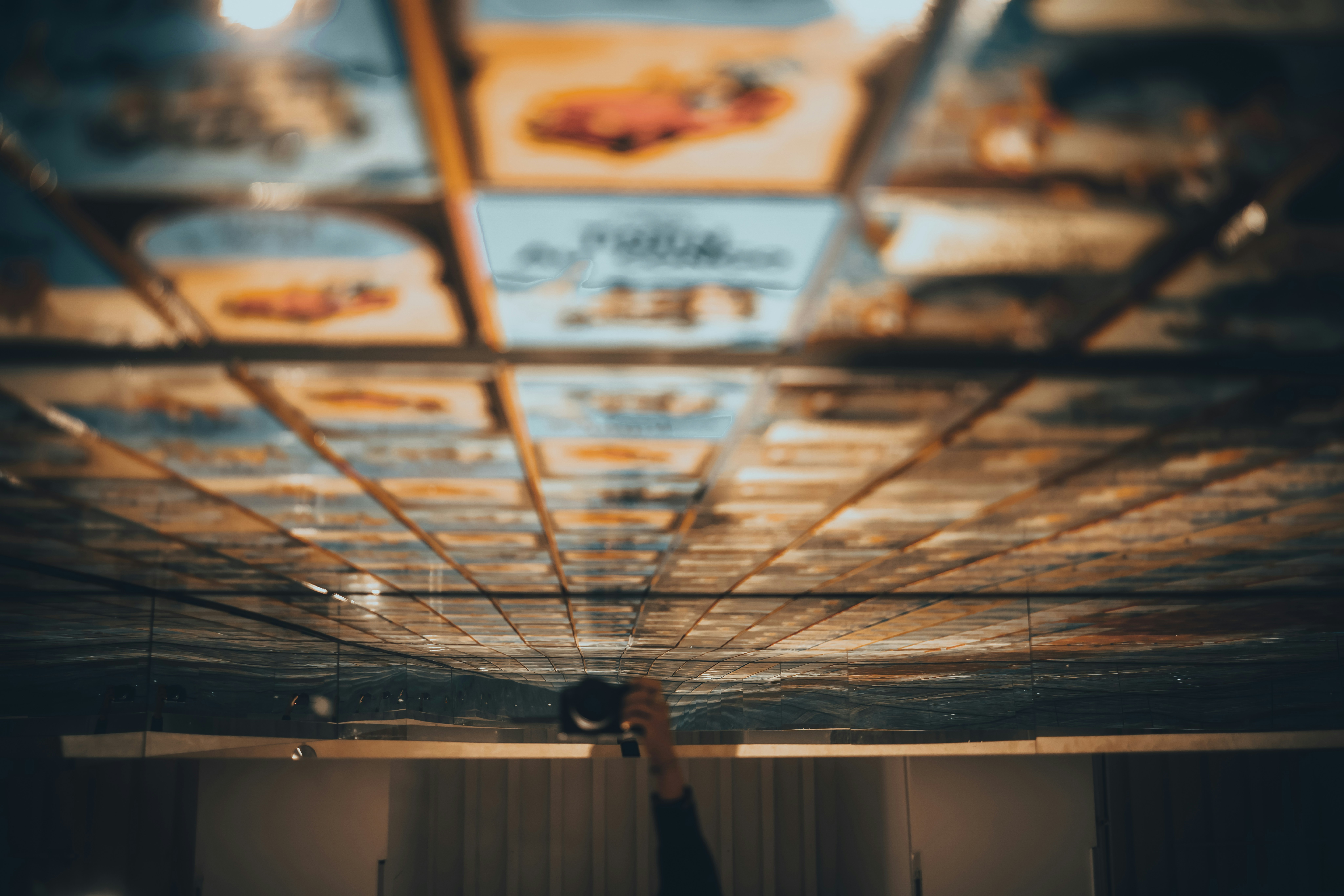 A woman standing under a ceiling covered in signs photo – Free Art ...